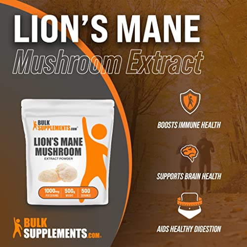 BULKSUPPLEMENTS.COM Lion's Mane Mushroom Extract Powder - Herbal Extract Supplement for Immune Support - Gluten Free - 500mg per Serving, 1000 Servings (500 Grams - 1.1 lbs)