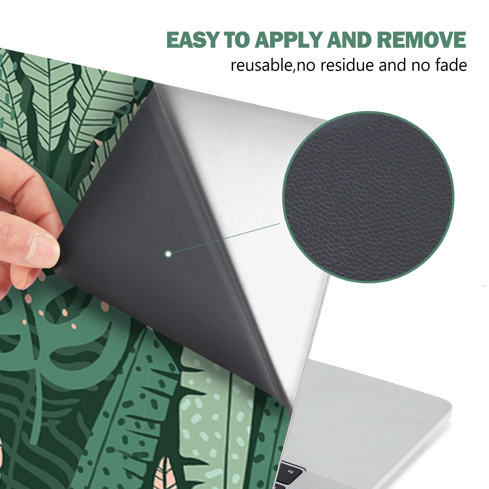AIMSA Laptop Skin Sticker Decal, 12 13 13.3 14 15 15.4 15.6 inch Laptop Art Decal Protector Notebook Netbook PC 15.6" Universal Vinyl Cover, Pink Green Leaves