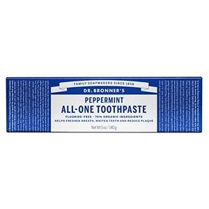Dr. Bronner’s - All-One Toothpaste (Peppermint, 5 ounce, 3-Pack) - 70% Organic Ingredients, Natural and Effective, Fluoride-Free, SLS-Free, Helps Freshen Breath, Reduce Plaque, Whiten Teeth, Vegan