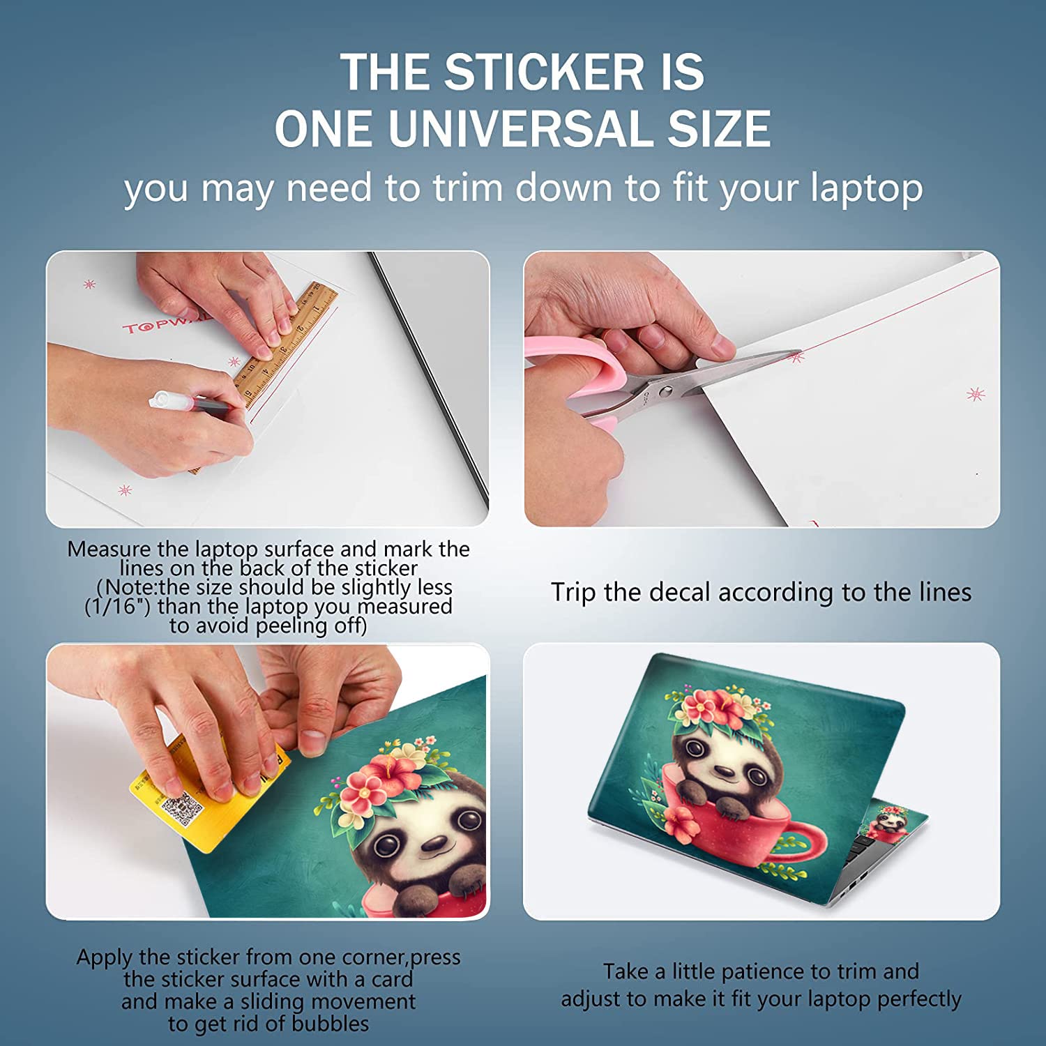 15 15.4 15.6 Inches Laptop Skin Sticker Universal 12.1 13 13.3 14 Inches Netbook Skin Sticker Personalized Reusable Notebook PC Art Protector(Cute Teacup Bear)