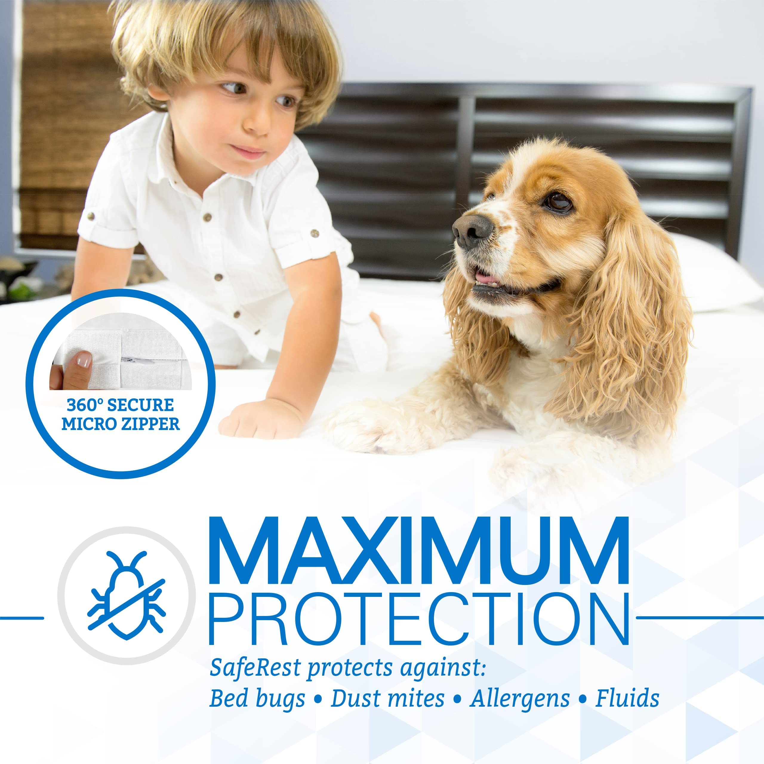 SafeRest Zippered Mattress Protector - Premium 12-15 Inch Waterproof Mattress Cover for Bed - Breathable & Noiseless Washable Mattress Encasement - Full