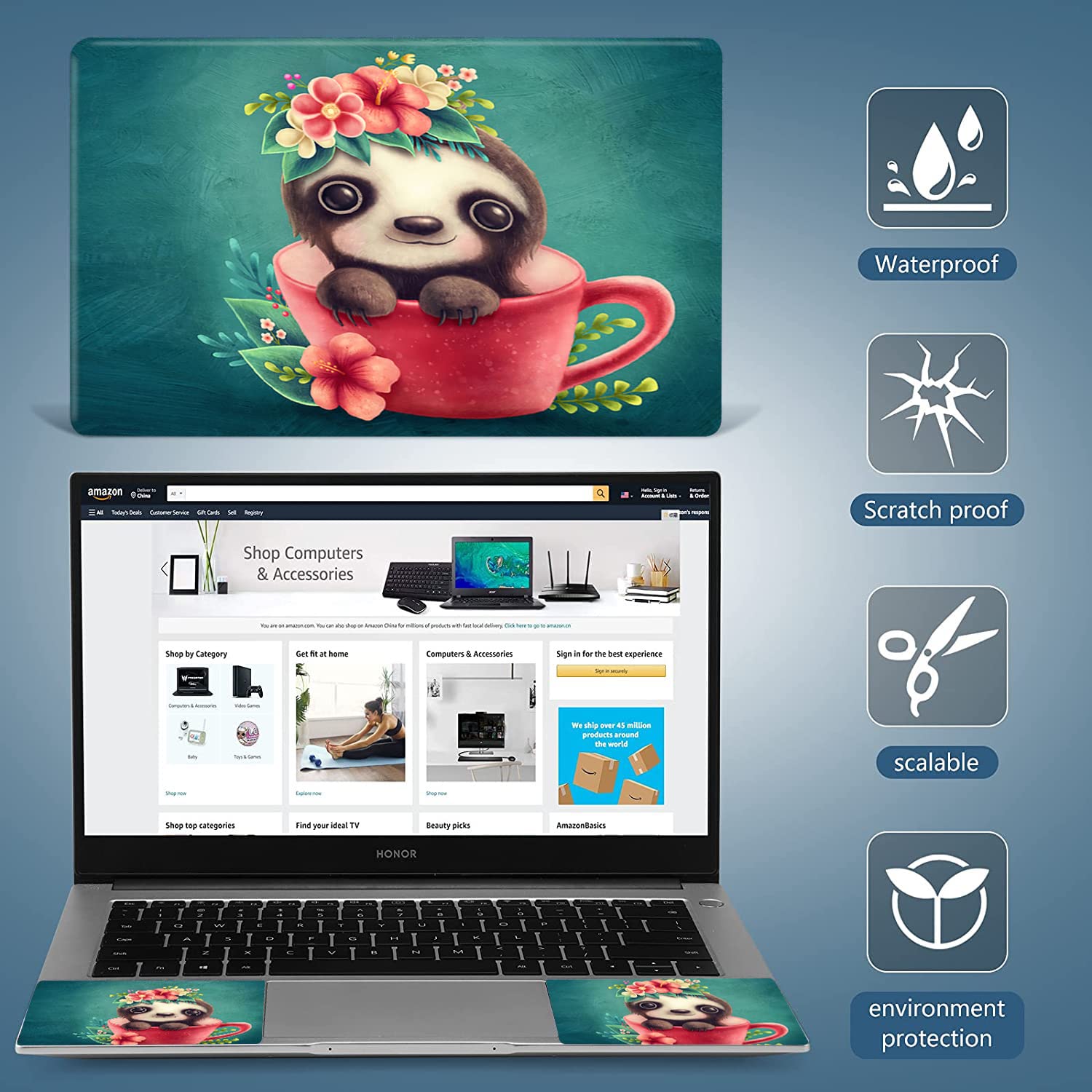 15 15.4 15.6 Inches Laptop Skin Sticker Universal 12.1 13 13.3 14 Inches Netbook Skin Sticker Personalized Reusable Notebook PC Art Protector(Cute Teacup Bear)