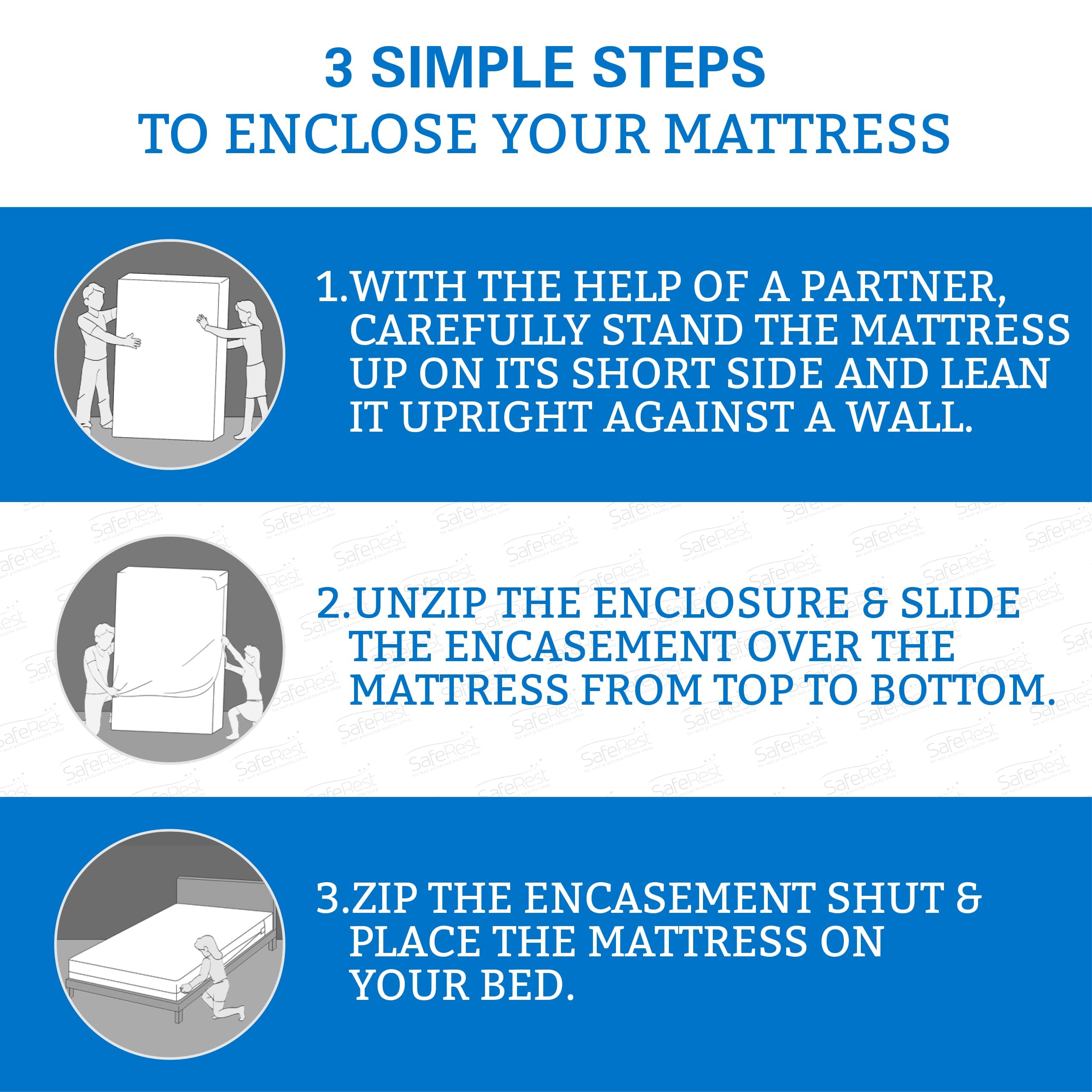 SafeRest Zippered Mattress Protector - Premium 12-15 Inch Waterproof Mattress Cover for Bed - Breathable & Noiseless Washable Mattress Encasement - Full
