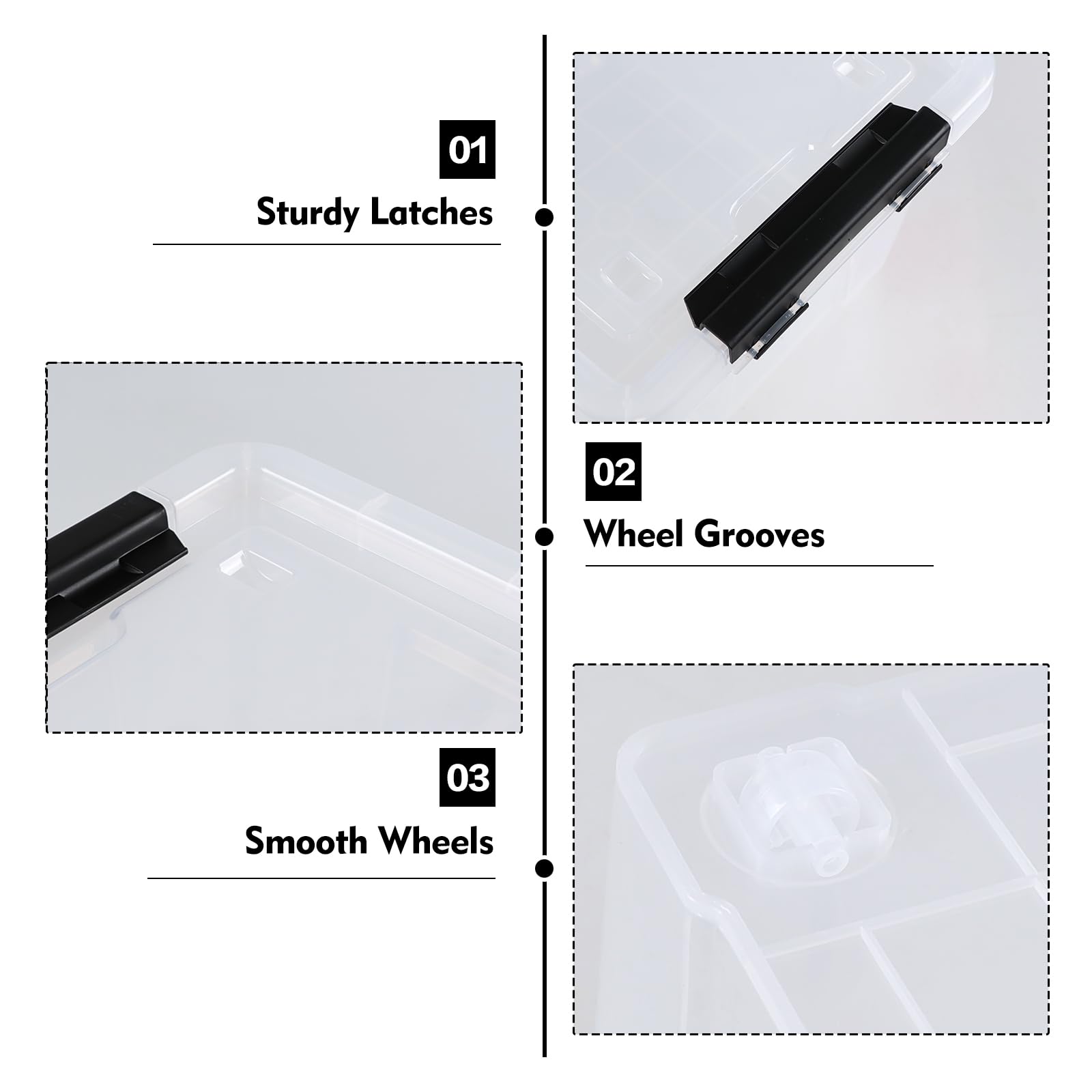 Pekky 22 Quart Latching Storage Container Bin with Wheels, 6 Packs Plastic Storage Tote Box, Clear