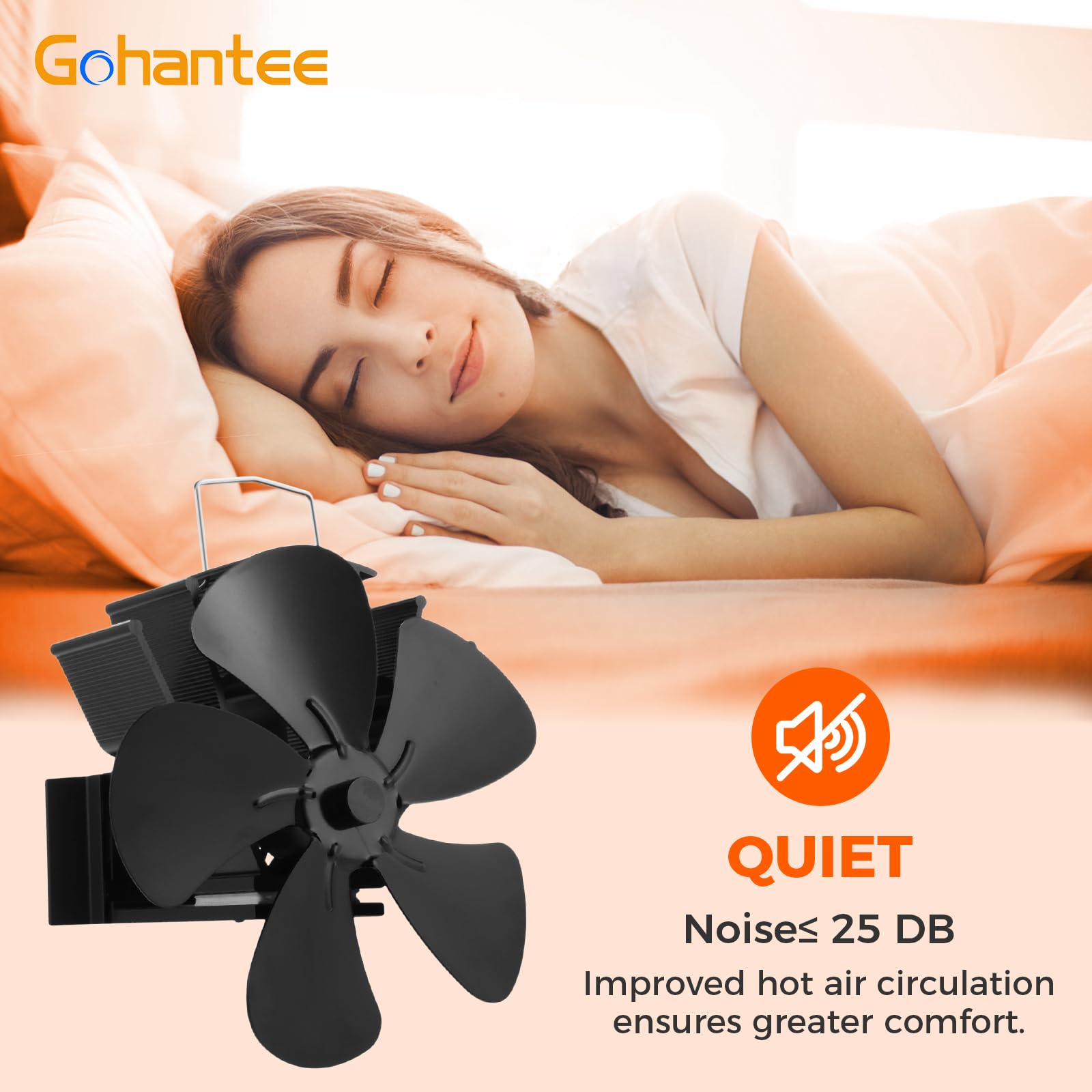 gohantee 5 Blades Stove Fan Heat Powered Fireplace Fan Hanging on Chimney Pipe for Wood Log Burner Fireplace Slient Efficiently Heat Distribution Eco-Friendly with Thermometer