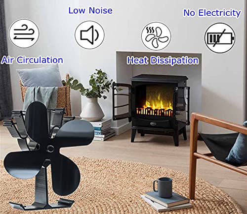 HEUNGBERANT Wood Burning Stove Fan Heat Powered Fireplace Fan for WoodLog BurnerFireplace, Black… (I shape with thermometer)