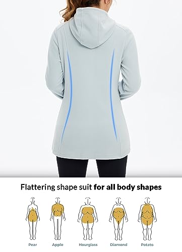 BALEAF Women's Long Fleece Jacket Full Zip Polar Fleece Hoodie Soft Lightweight Winter Coat Light Grey M
