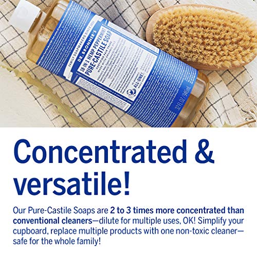 Dr. Bronner's - Pure-Castile Liquid Soap (Peppermint, 32 ounce, 2-Pack) - Made with Organic Oils, 18-in-1 Uses: Face, Body, Hair, Laundry, Pets and Dishes, Concentrated, Vegan, Non-GMO