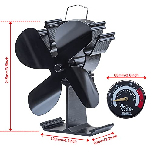 HEUNGBERANT Wood Burning Stove Fan Heat Powered Fireplace Fan for WoodLog BurnerFireplace, Black… (I shape with thermometer)