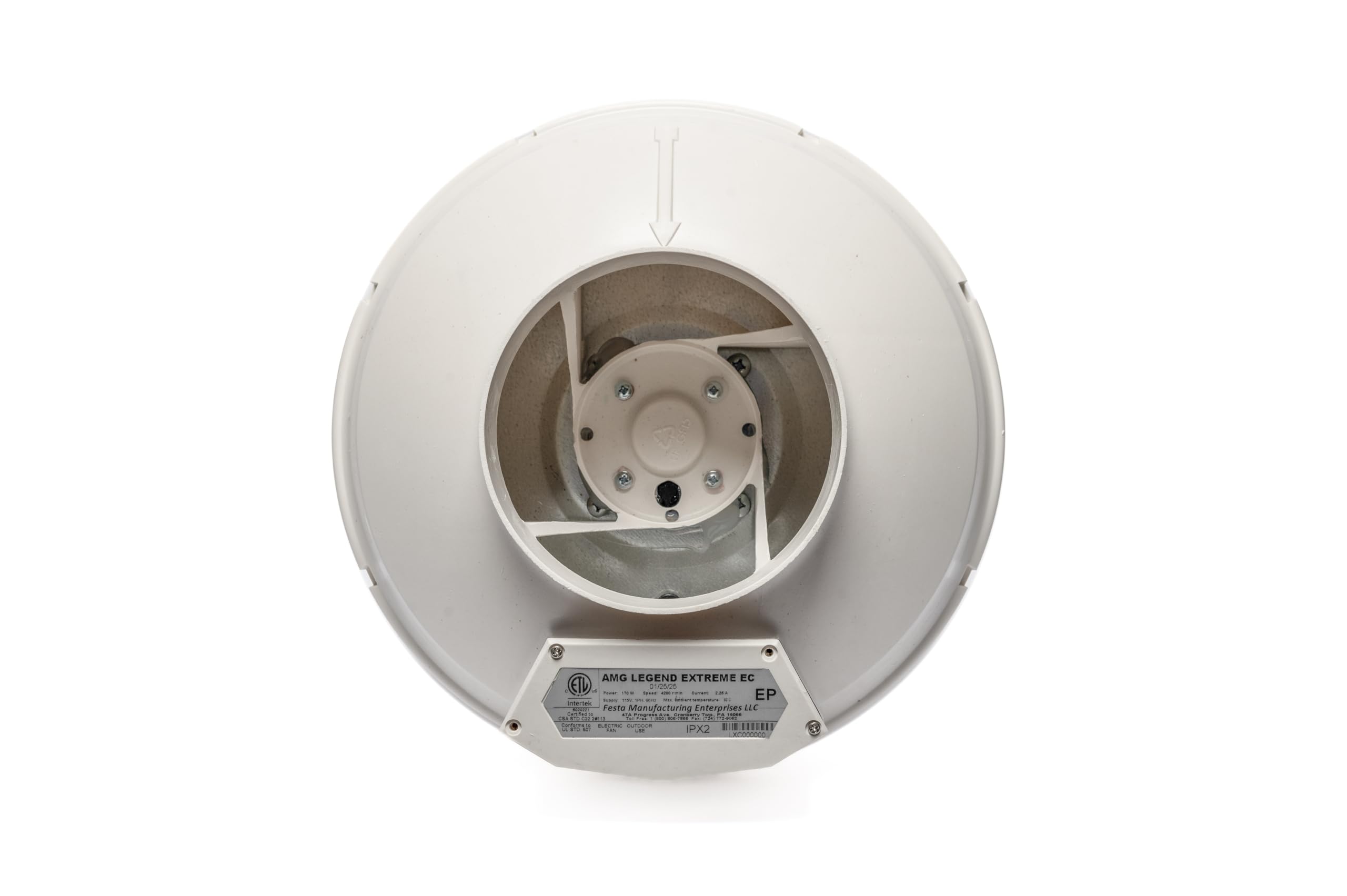 Festa Radon AMG Legend Extreme Quiet and Energy Efficient 571 CFM Radon Mitigation System Inline Fan - 6" Electric Waterproof Inline Duct Fan - Sturdy Glass Reinforced Poly-Resin White