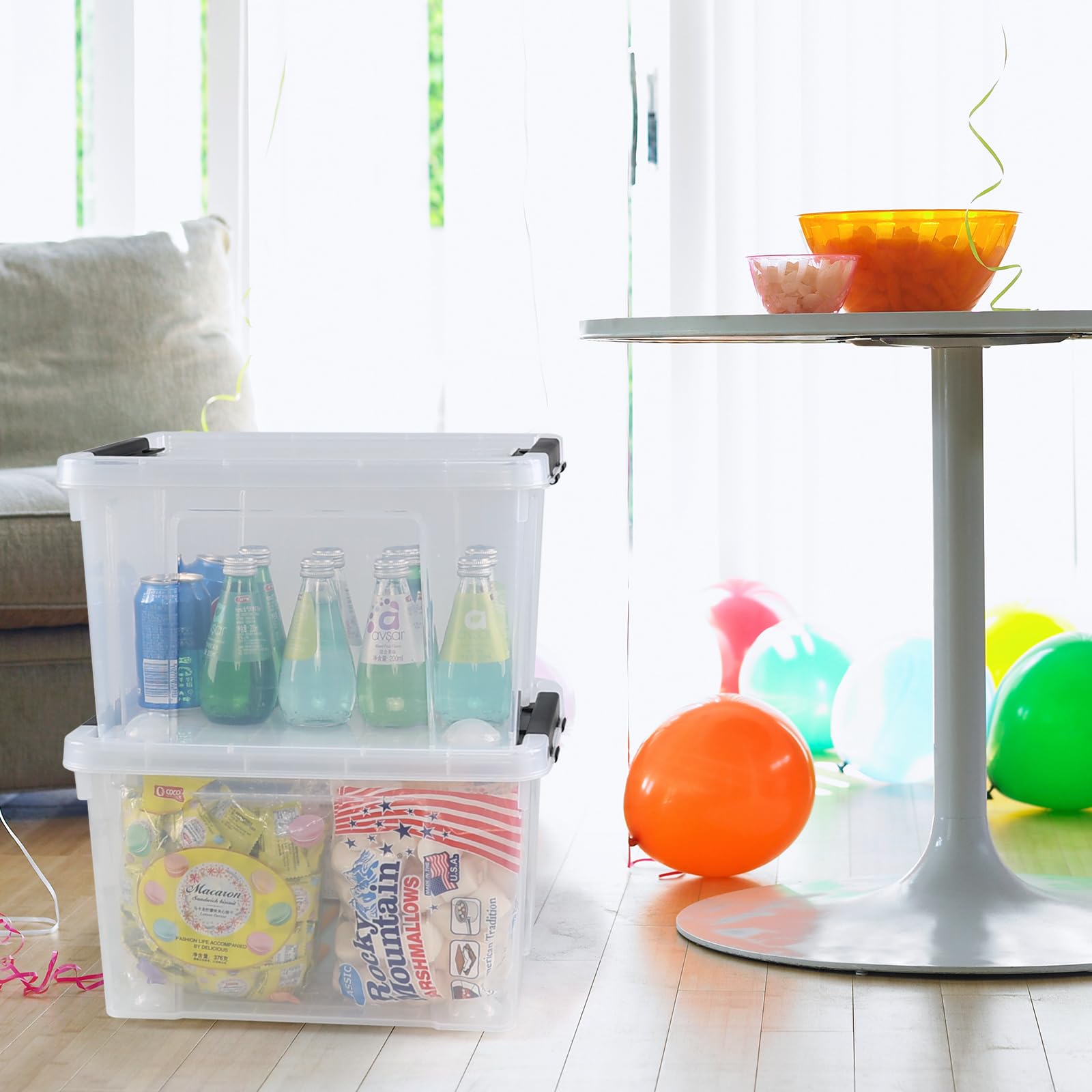 Pekky 22 Quart Latching Storage Container Bin with Wheels, 6 Packs Plastic Storage Tote Box, Clear