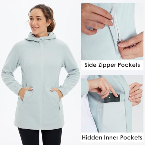 BALEAF Women's Long Fleece Jacket Full Zip Polar Fleece Hoodie Soft Lightweight Winter Coat Light Grey M