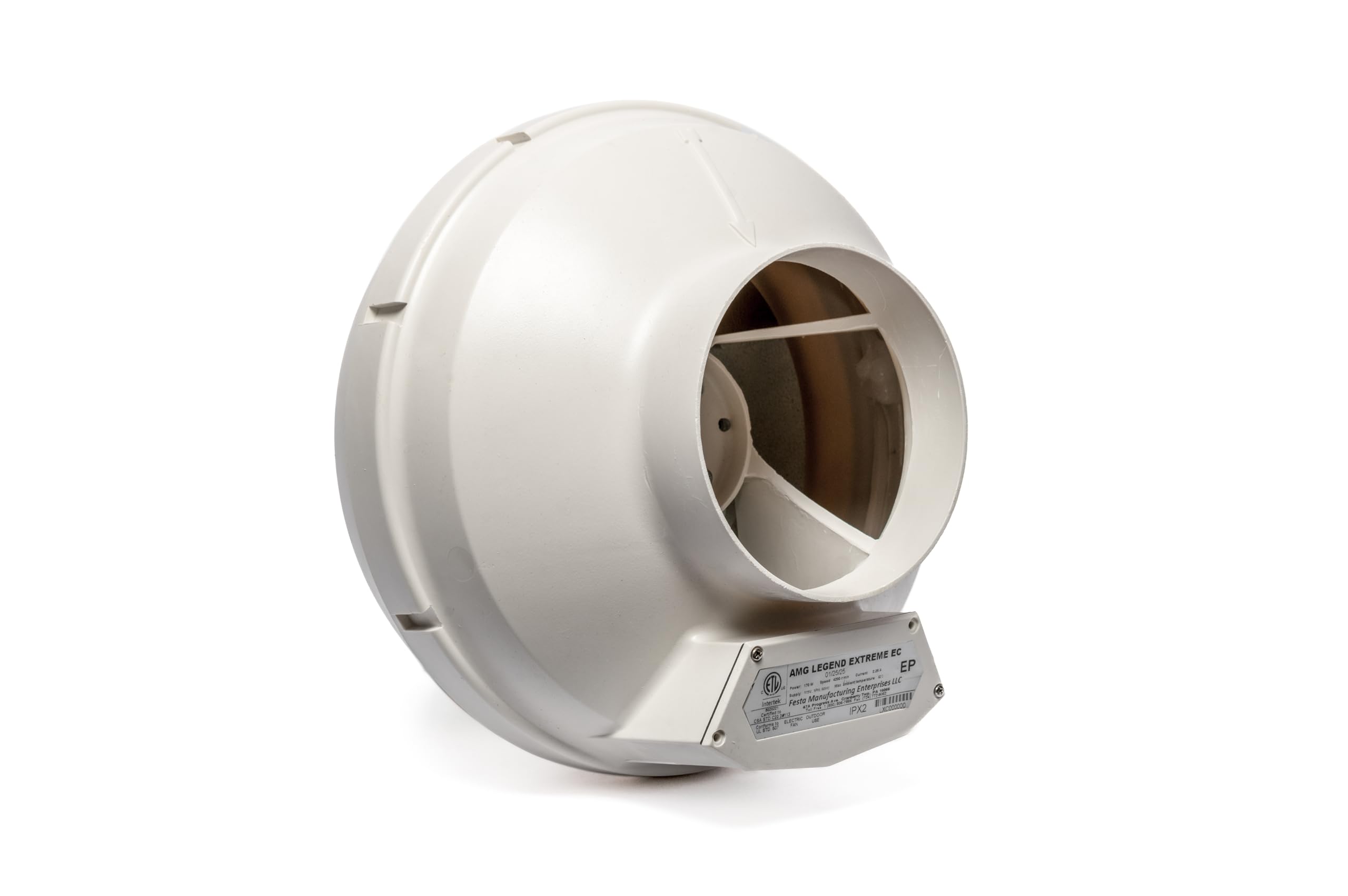Festa Radon AMG Legend Extreme Quiet and Energy Efficient 571 CFM Radon Mitigation System Inline Fan - 6" Electric Waterproof Inline Duct Fan - Sturdy Glass Reinforced Poly-Resin White