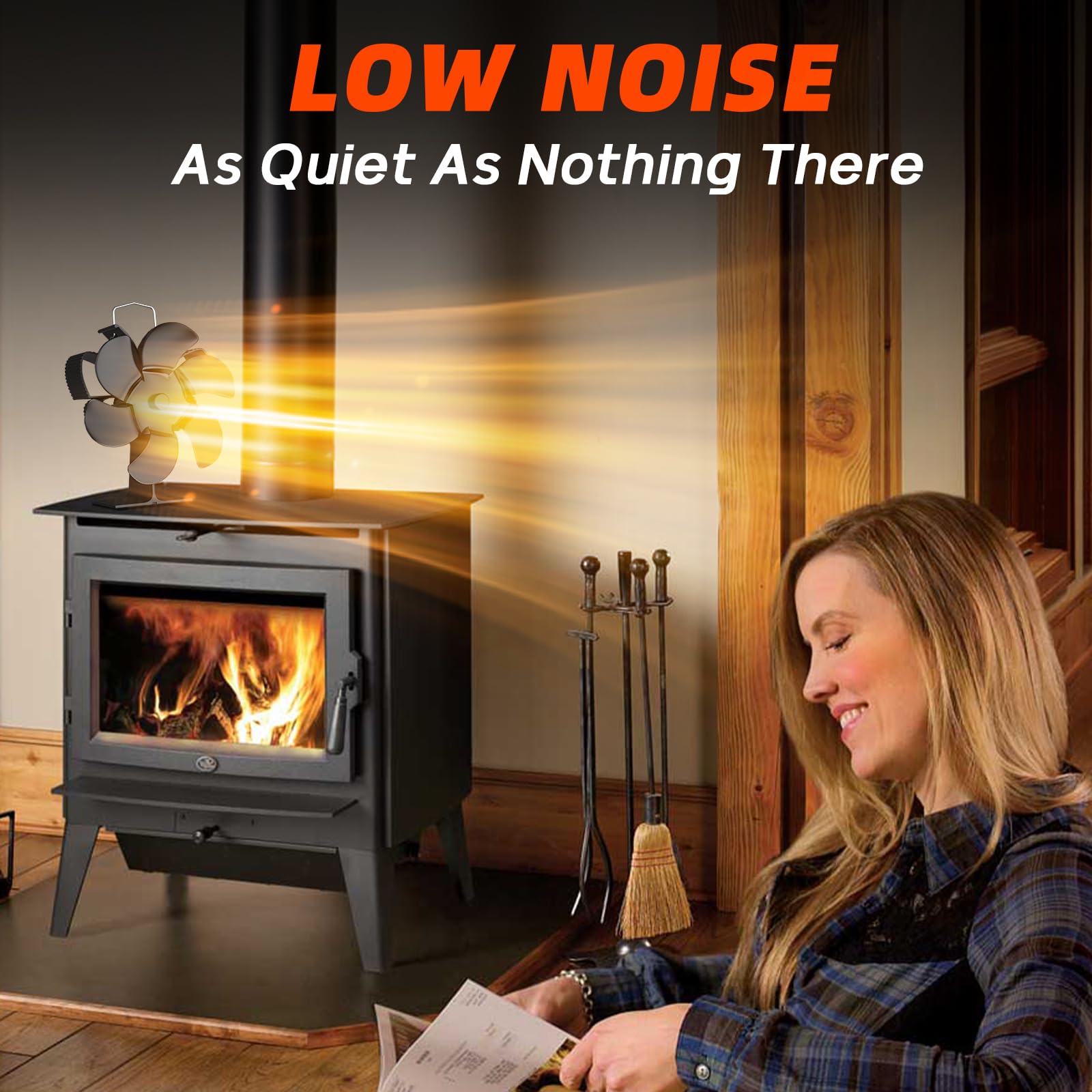 Hoyula 6 Blades Fireplace Fan, Wood Stove Fan Heat Powered Thermal Fan Heat Activaed for Wood Burning Fireplace, 2 Pack