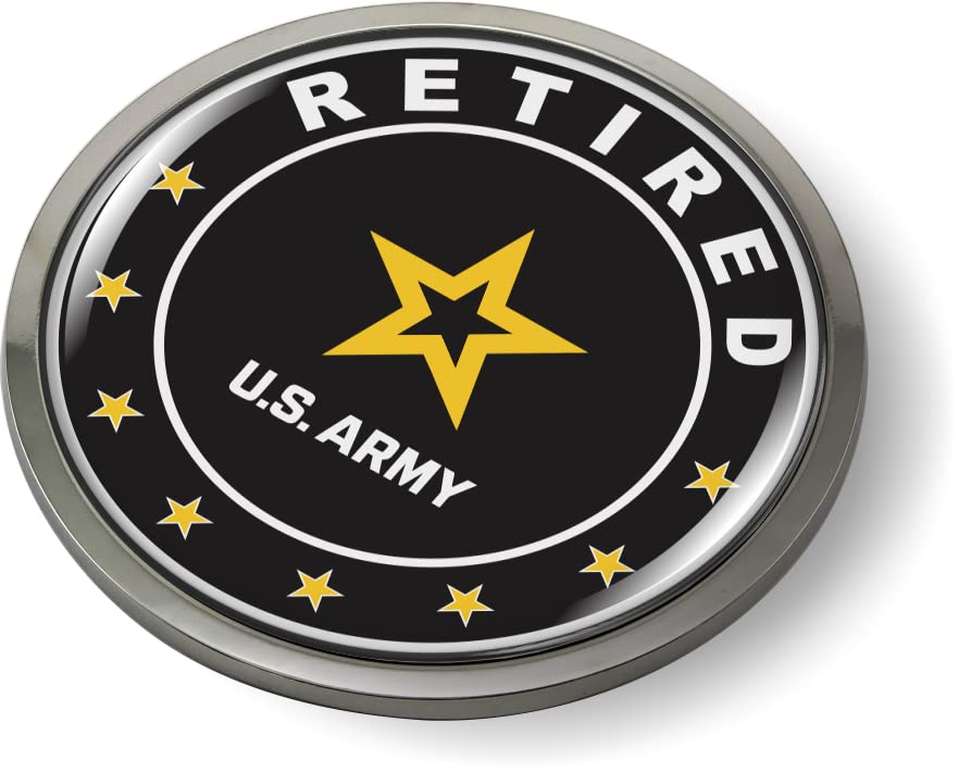 [Officially Licensed Product] - Retired U.S. Army Star Design 3D Domed CAR Emblem Badge Sticker Chrome Plastic Round Bezel