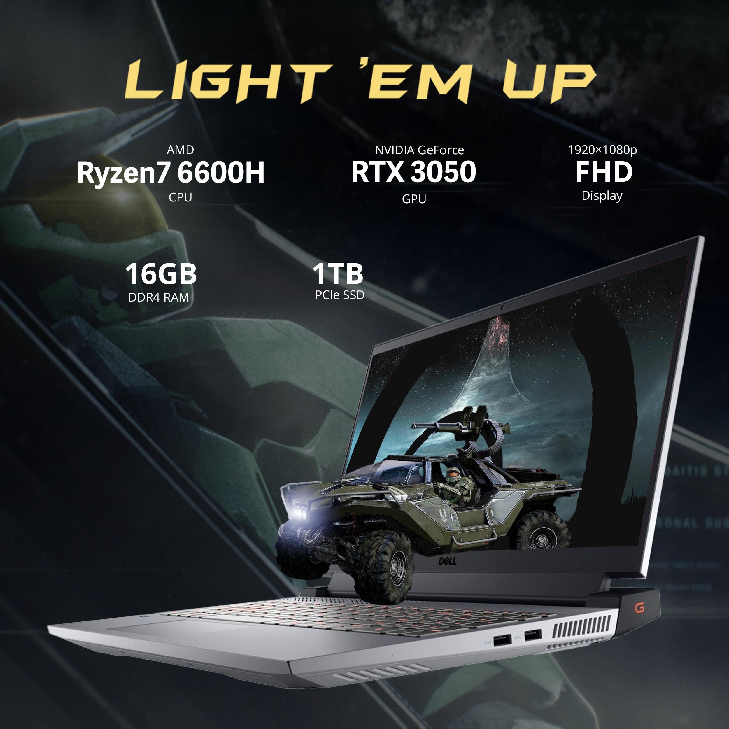 Dell G15 15.6" FHD 120Hz Gaming Laptop, AMD Ryzen 5 6600H, 16GB DDR5 RAM, 1TB PCIe SSD, NVIDIA GeForce RTX 3050, Backlit Keyboard, HD Camera, Win 11 Pro, Gray