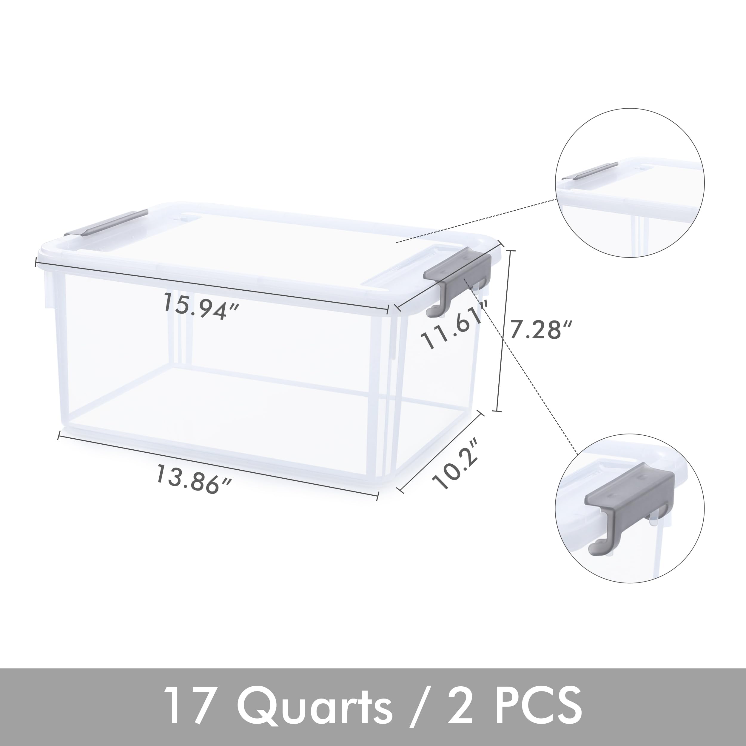 Citylife 17 QT Plastic Storage Bins with Latching Lids Stackable Storage Containers for Organizing Large Clear Storage Box for Garage, Closet, Classroom, Kitchen, 2 Packs