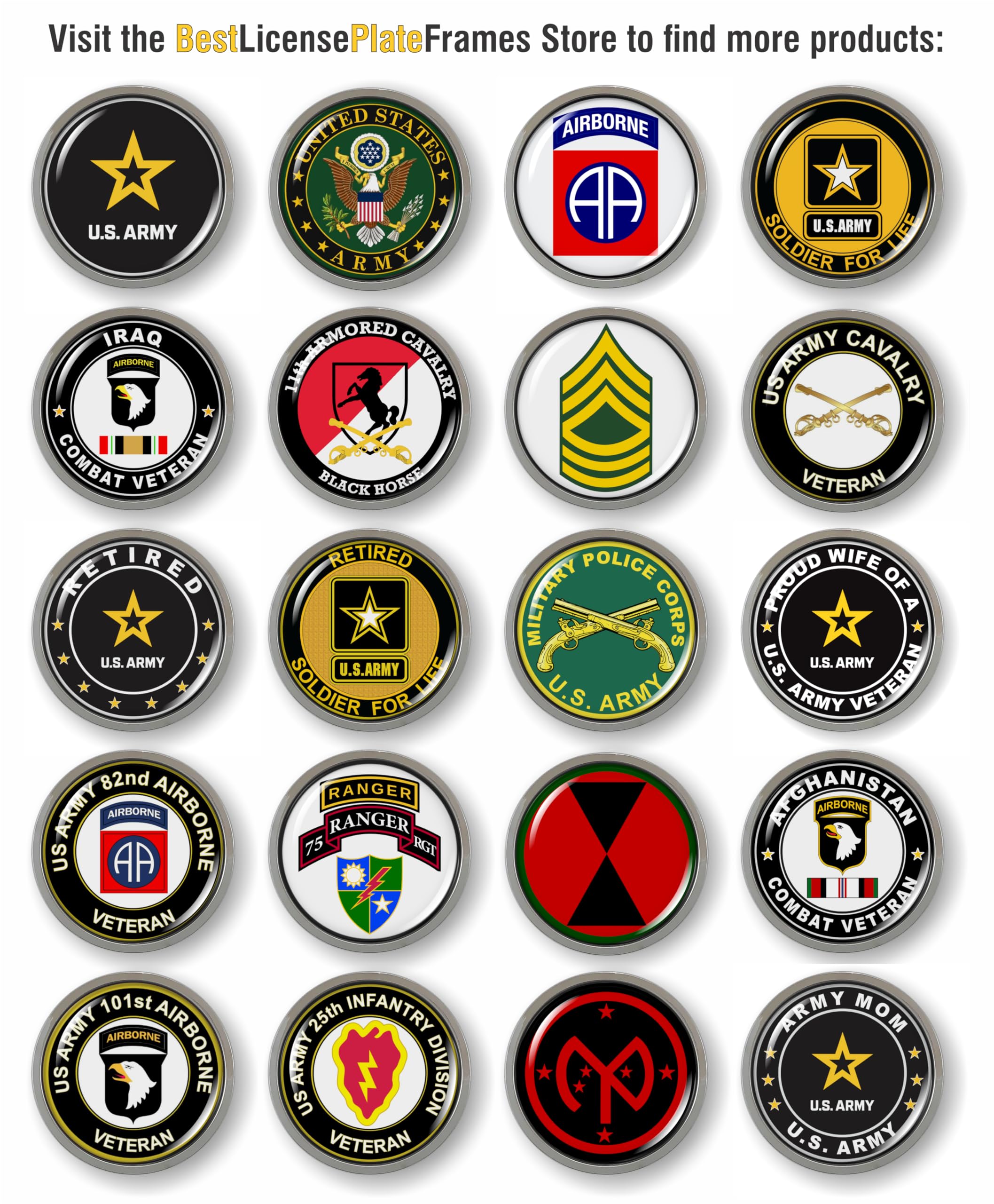[Officially Licensed Product] - Retired U.S. Army Star Design 3D Domed CAR Emblem Badge Sticker Chrome Plastic Round Bezel