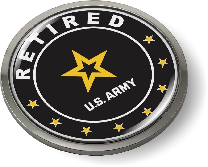 [Officially Licensed Product] - Retired U.S. Army Star Design 3D Domed CAR Emblem Badge Sticker Chrome Plastic Round Bezel