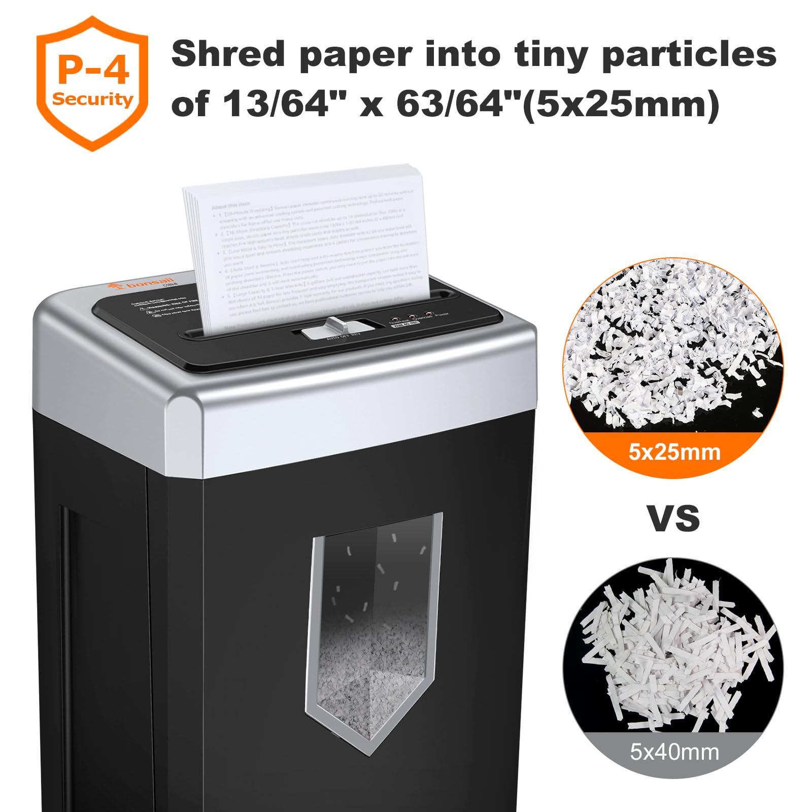 Bonsaii 14-Sheet Home Office Paper Shredder, 40-Minute Shredder for Home Use, Cross Cut Heavy Duty Shredder, CDs, Mails, Staple, Clip, with 4 Casters (C169-B)