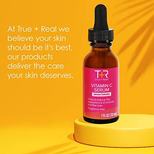 True+Real Vitamin C Serum for Face, Neck, Eyes β Premium Anti-Aging Serum, Reduce Wrinkles, Fine Lines, Dark Spots, Hydrating and Brightening, 10% PHAs - 1 Fl oz
