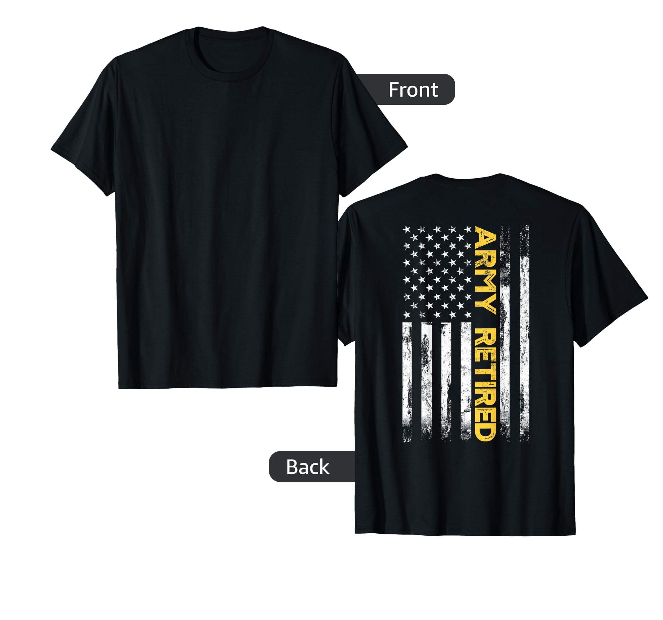 Army Retired Military Army Thin Goldline American Flag T-Shirt