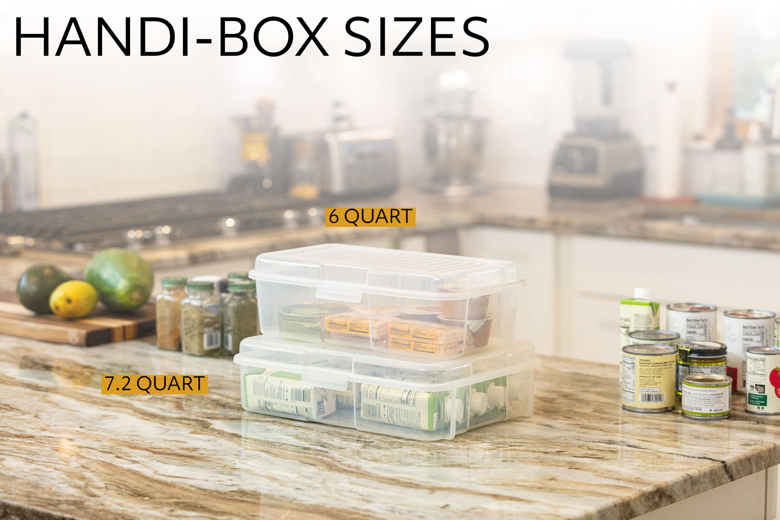 Rubbermaid 7.2 Qt. Handi-Box, Stackable Plastic Storage Bin with Latching Lid, Pack of 6, Great for Shoe Storage, Classroom Organization, Cube Organizer and Kitchen Pantry Container, Clear