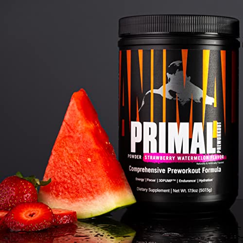 Animal Primal Muscle Hydration + Preworkout Powder โ Contains Beta Alanine, 3DPump, Caffeine & Electrolytes โ Improves Energy, Focus, Endurance & Absorption โ Strawberry Watermelon Flavor, 17.9 oz