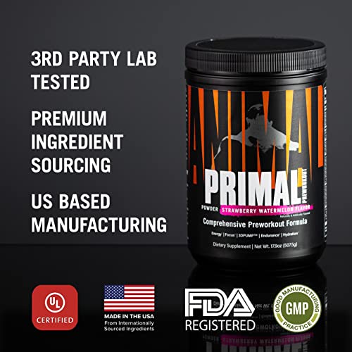 Animal Primal Muscle Hydration + Preworkout Powder โ Contains Beta Alanine, 3DPump, Caffeine & Electrolytes โ Improves Energy, Focus, Endurance & Absorption โ Strawberry Watermelon Flavor, 17.9 oz