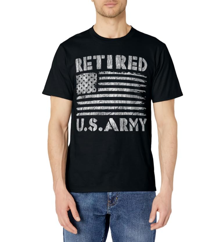 Vintage USA Flag Family Hero Proud Retired U.S Army Veteran T-Shirt