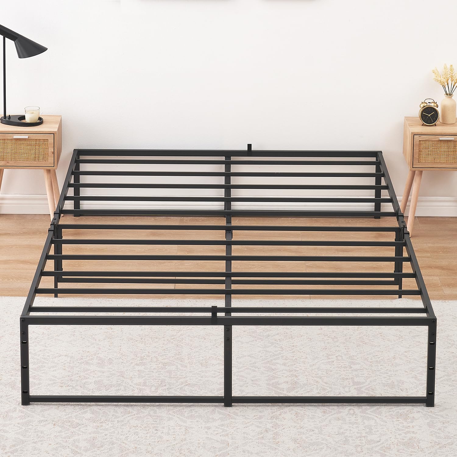 IDEALHOUSE Full Size Bed Frame, 14 inch Metal Full Bed Platform Frame with 3 in 1 Steel Support, No Box Spring Needed Easy Assembly Black Sturdy Bedframe - Full