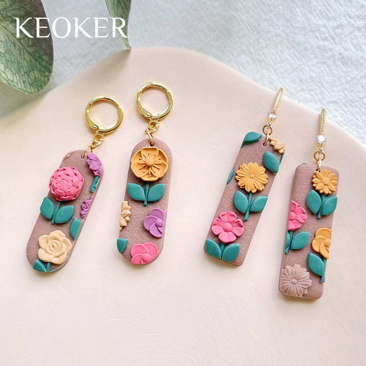 KEOKER Flower Polymer Clay Molds - 4 Pcs Floral Polymer Clay Molds for Jewelry Making, Miniature Clay Molds, Polymer Clay Molds for Polymer Clay Earrings (Substitute Polymer Clay Cutters) (4PCS)