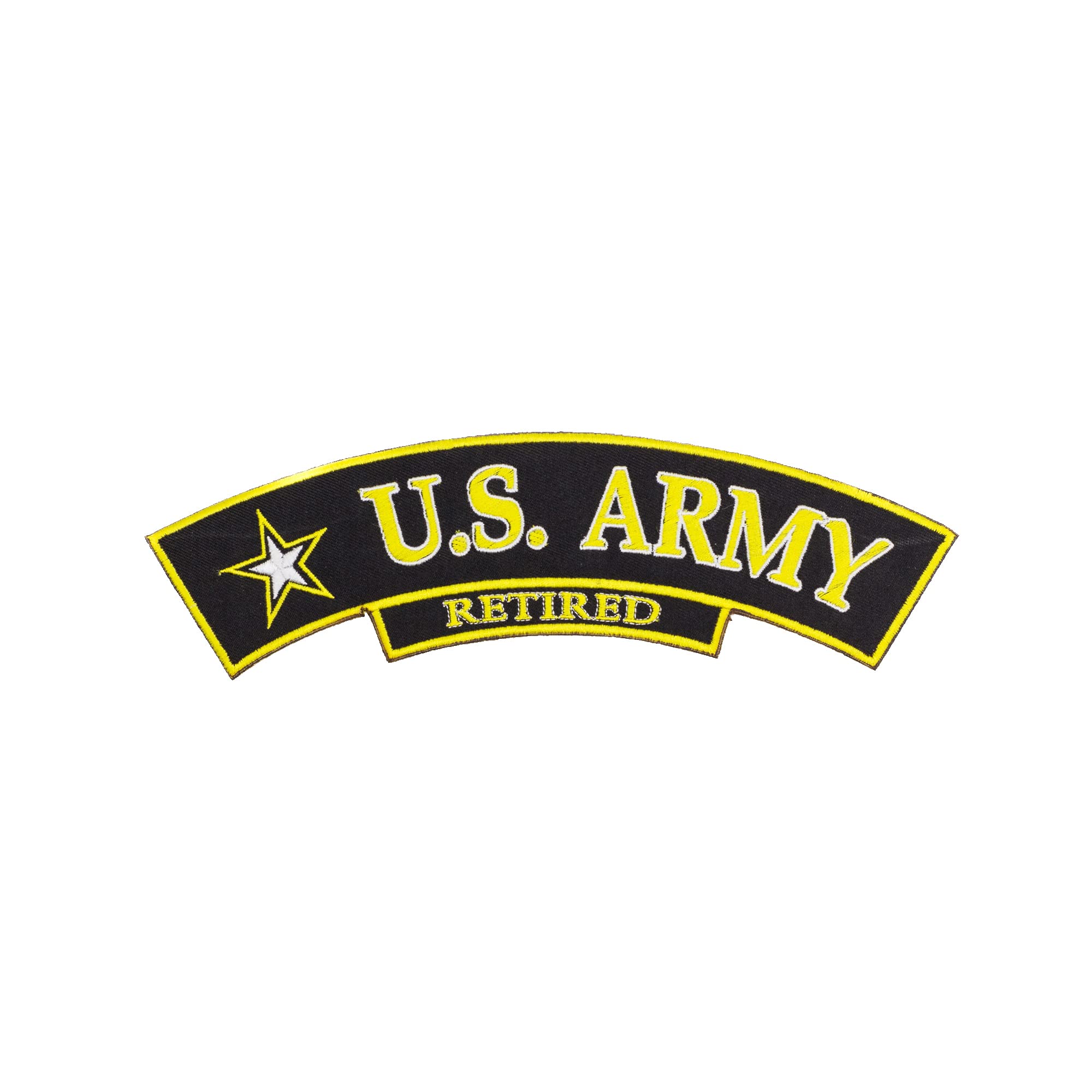 IND STURGIS LLC US Army Retired Yellow Border Iron On Sew On Top Rocker Large Back Patch for Jacket Vest