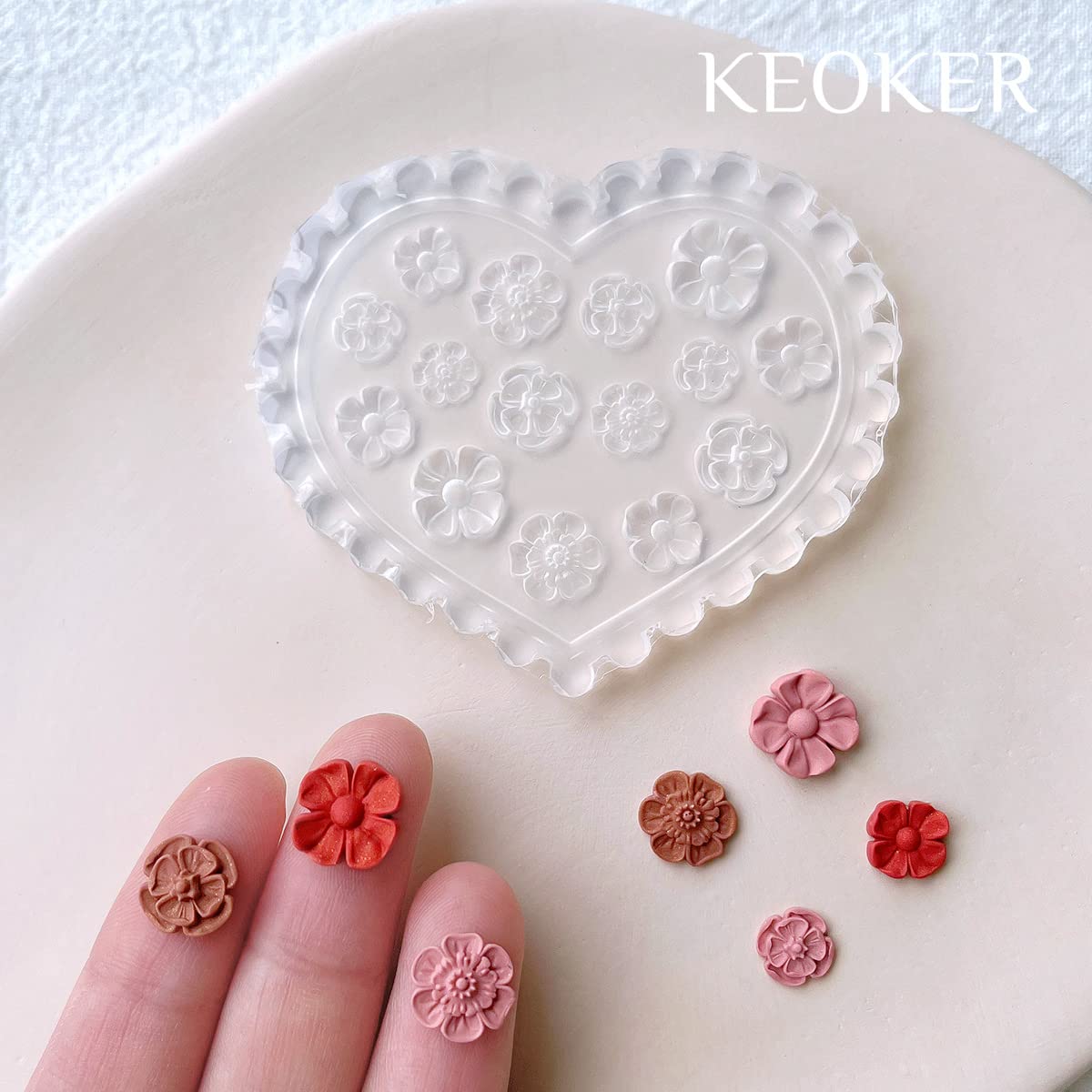 KEOKER Flower Polymer Clay Molds - 4 Pcs Floral Polymer Clay Molds for Jewelry Making, Miniature Clay Molds, Polymer Clay Molds for Polymer Clay Earrings (Substitute Polymer Clay Cutters) (4PCS)