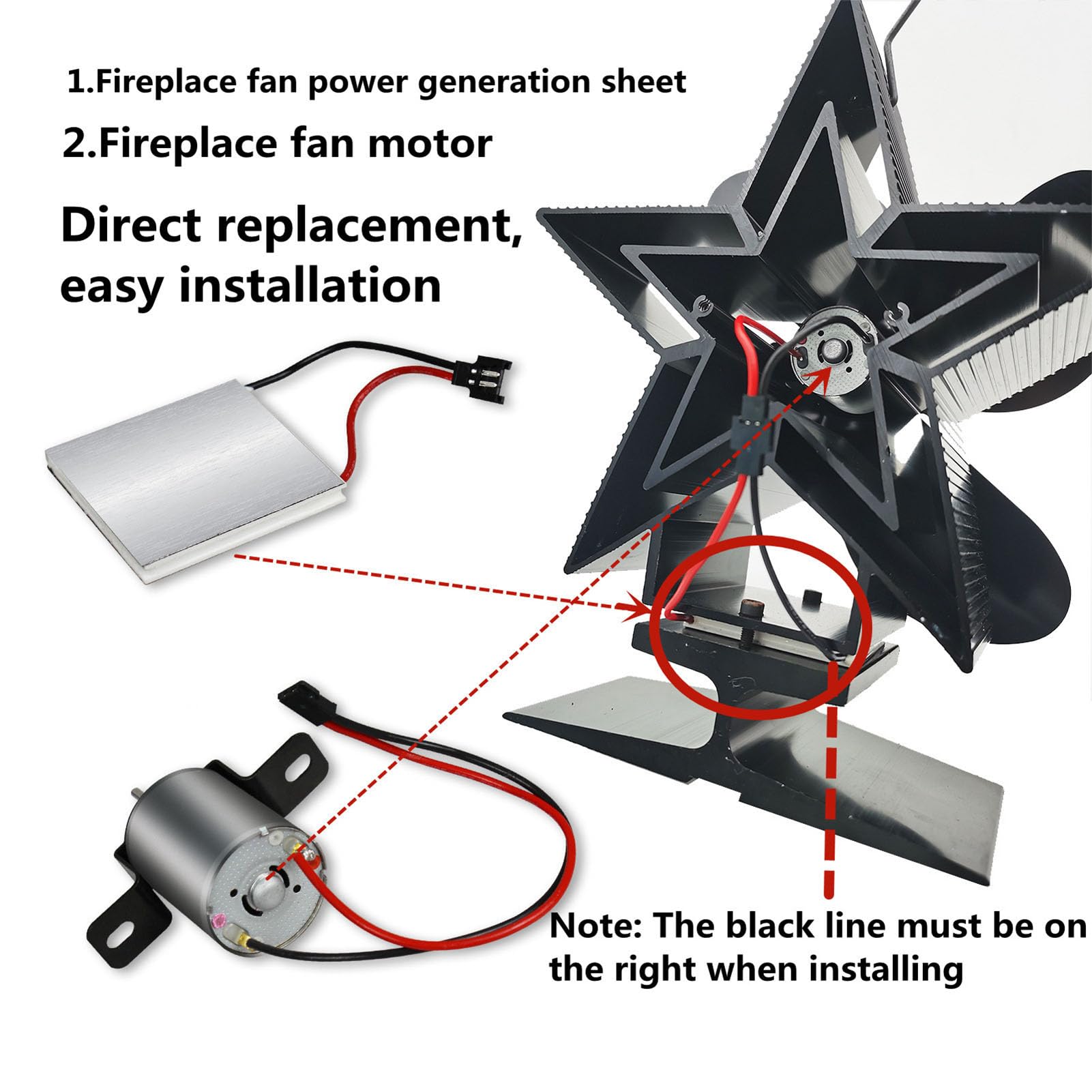 Motor Power Generation Sheet Set Universal Fireplace Fan Accessories Motor and Power Generation Sheet 4 Blades Heat Powered Stove Fan for Wood, Log