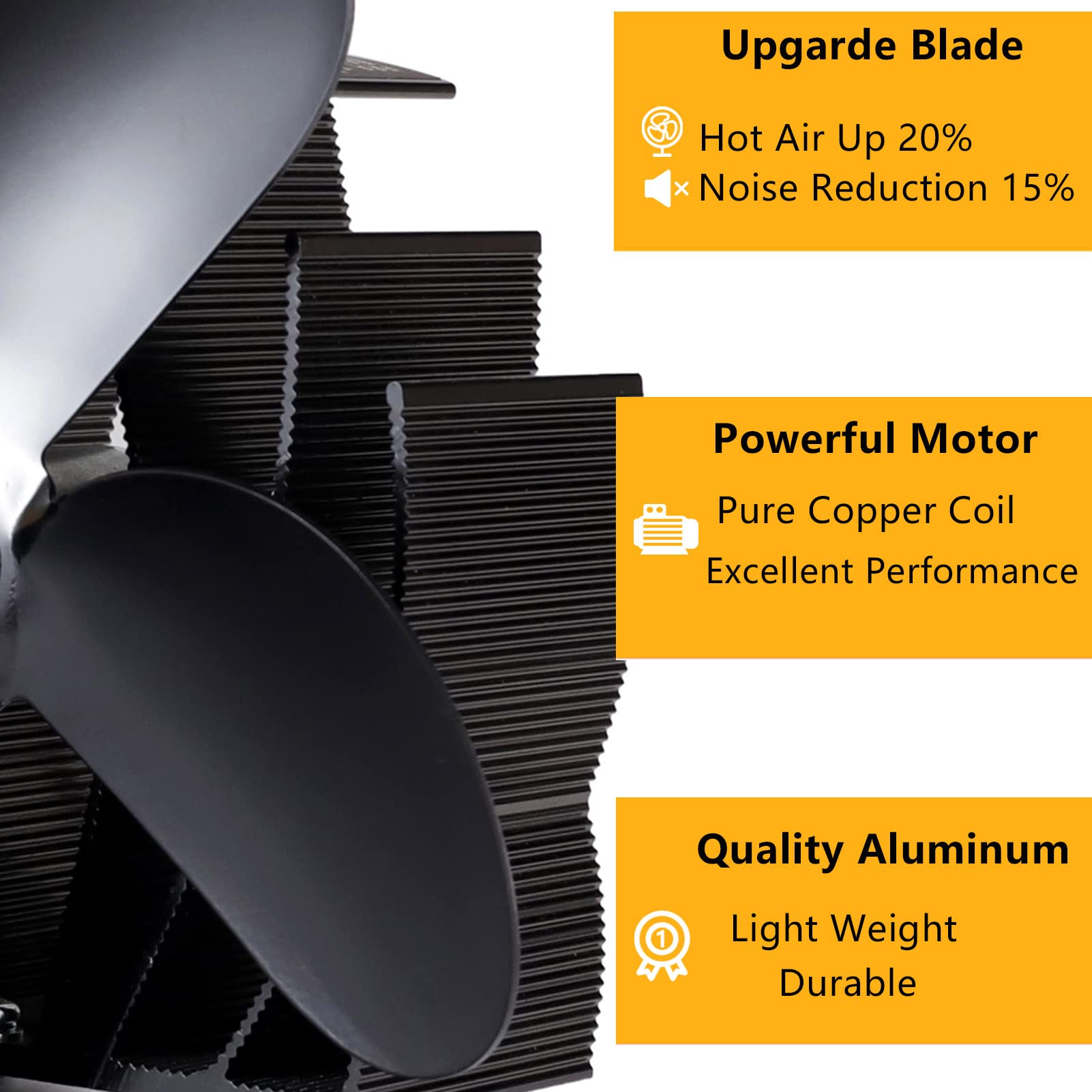 YENPOZIKA Wood Stove Fan for Wood/Log Burner/Fireplace Silent Operation 4 Blades