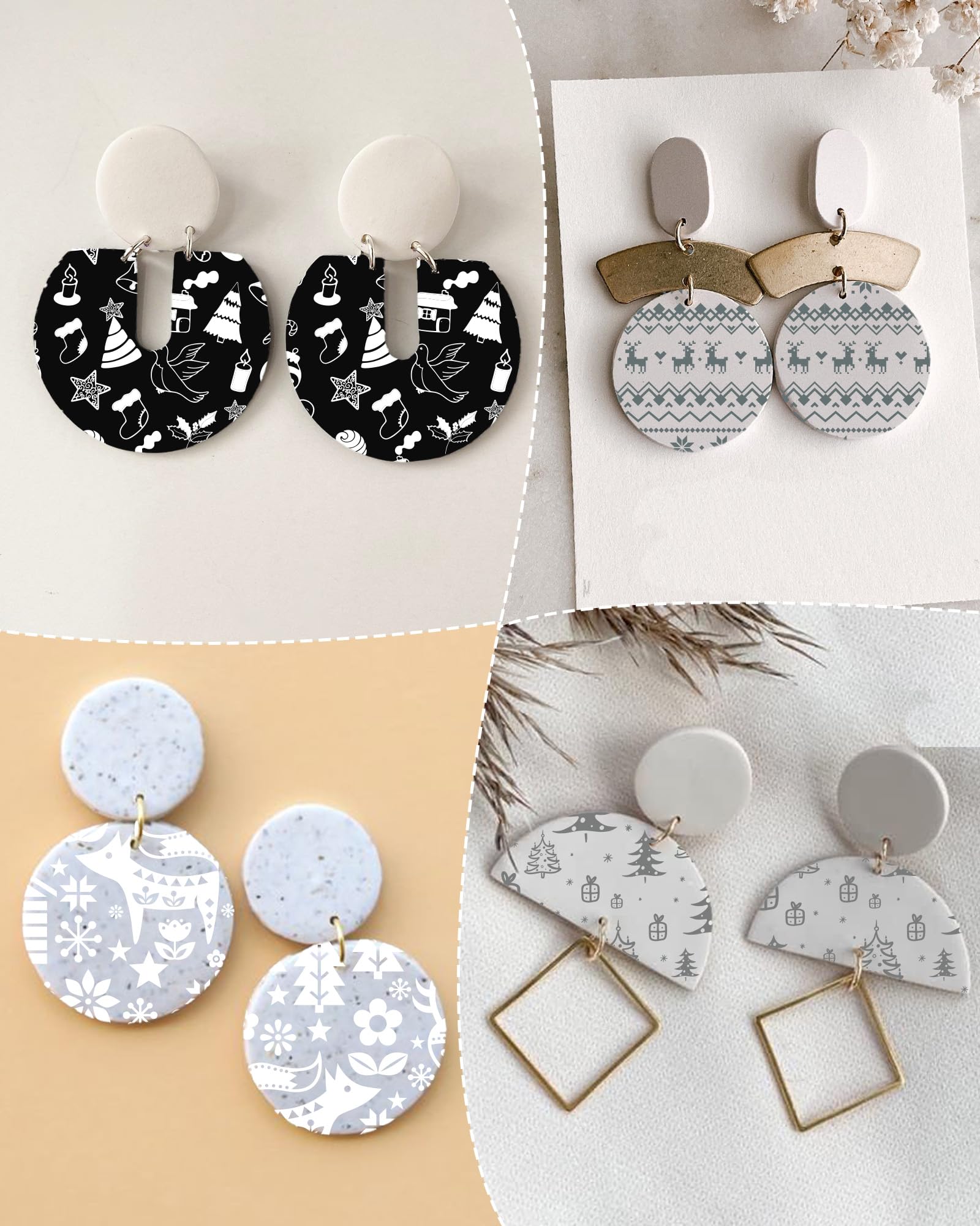 Puocaon Christmas Clay Silk Screen - 6 Design Resuable Clay Silk Screen Stencils for Polymer Clay, Christmas Sweater Polymer Clay Silk Sreen for Earrings, Christmas Ball Gift Silk Screen Stencil