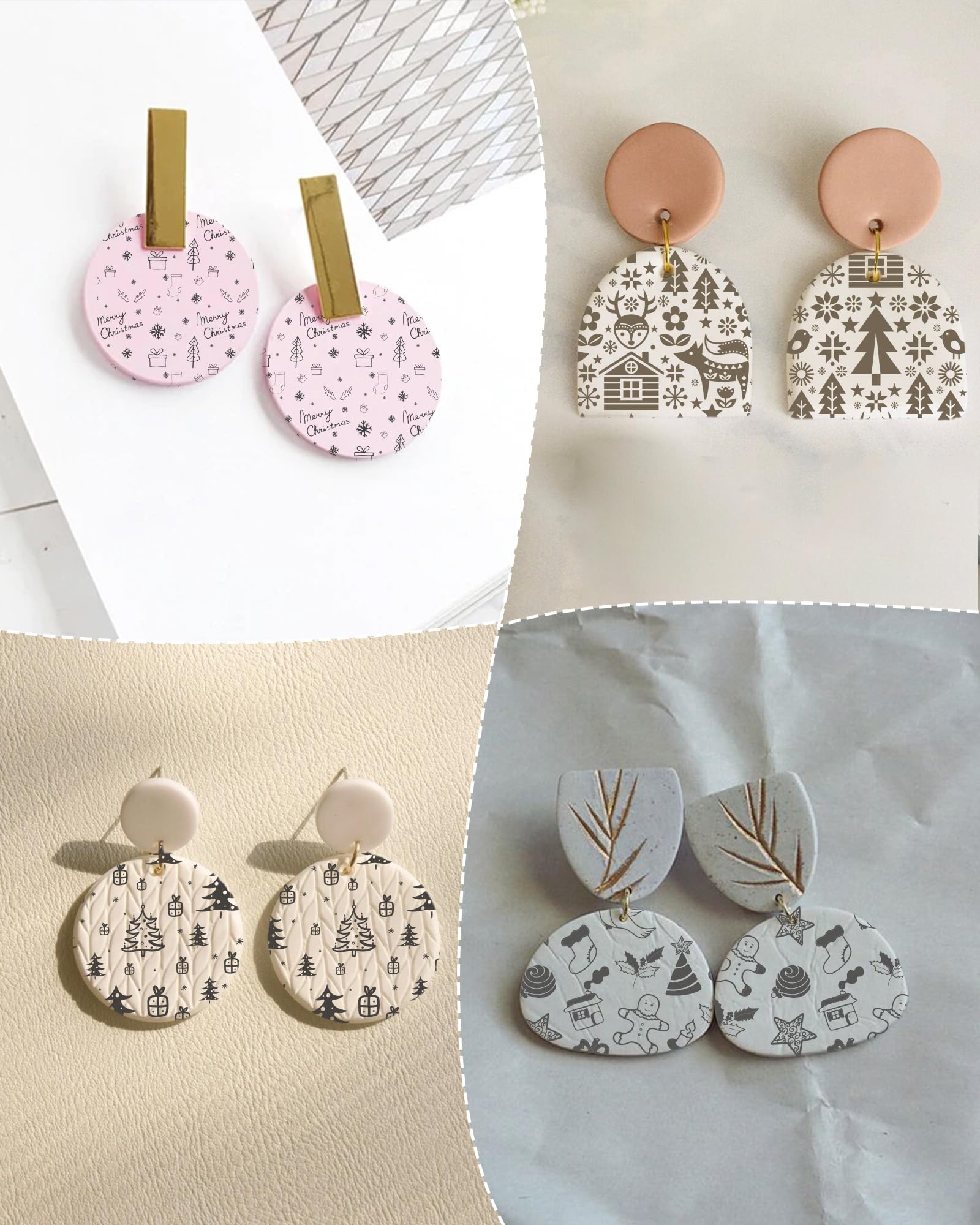 Puocaon Christmas Clay Silk Screen - 6 Design Resuable Clay Silk Screen Stencils for Polymer Clay, Christmas Sweater Polymer Clay Silk Sreen for Earrings, Christmas Ball Gift Silk Screen Stencil