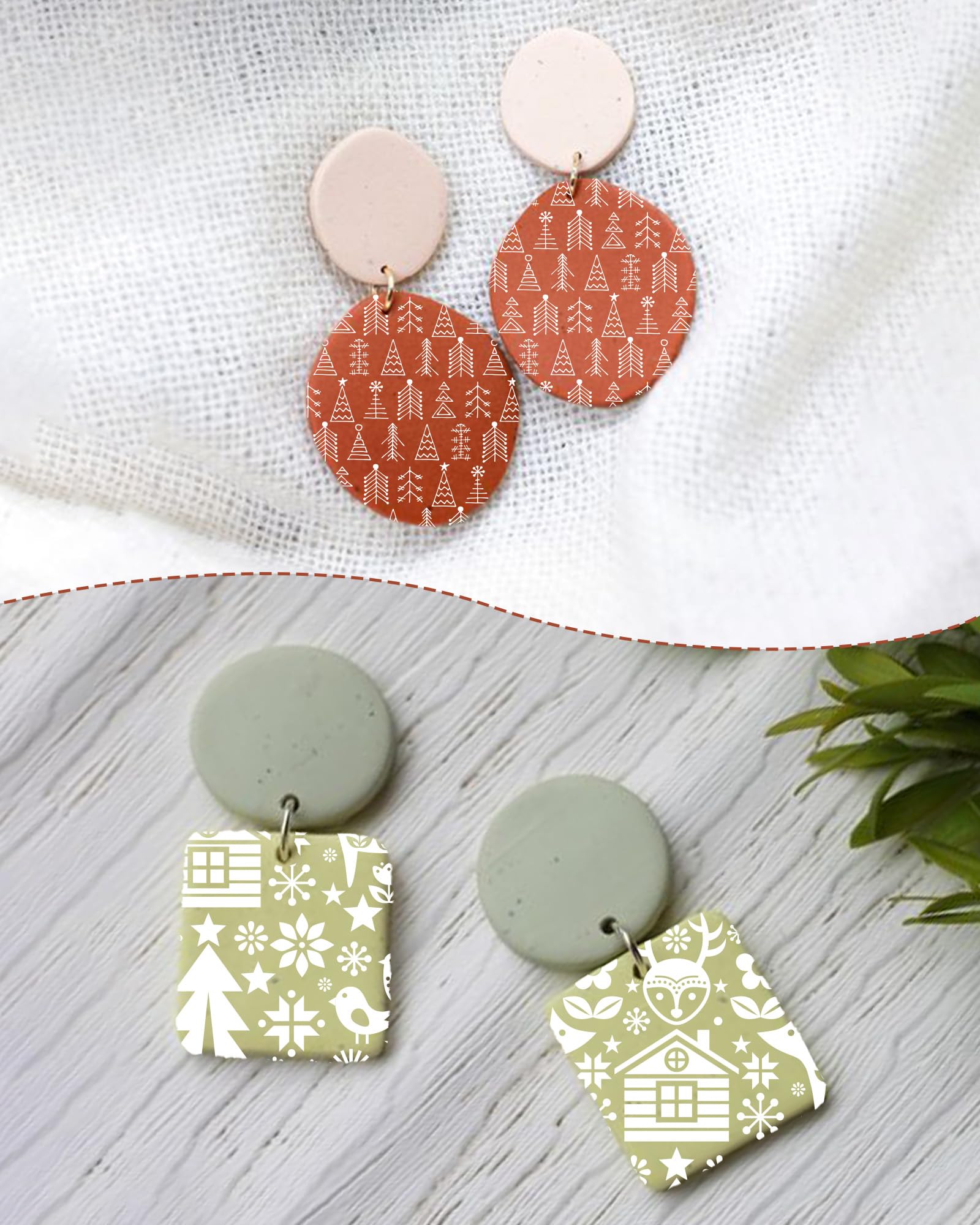 Puocaon Christmas Clay Silk Screen - 6 Design Resuable Clay Silk Screen Stencils for Polymer Clay, Christmas Sweater Polymer Clay Silk Sreen for Earrings, Christmas Ball Gift Silk Screen Stencil