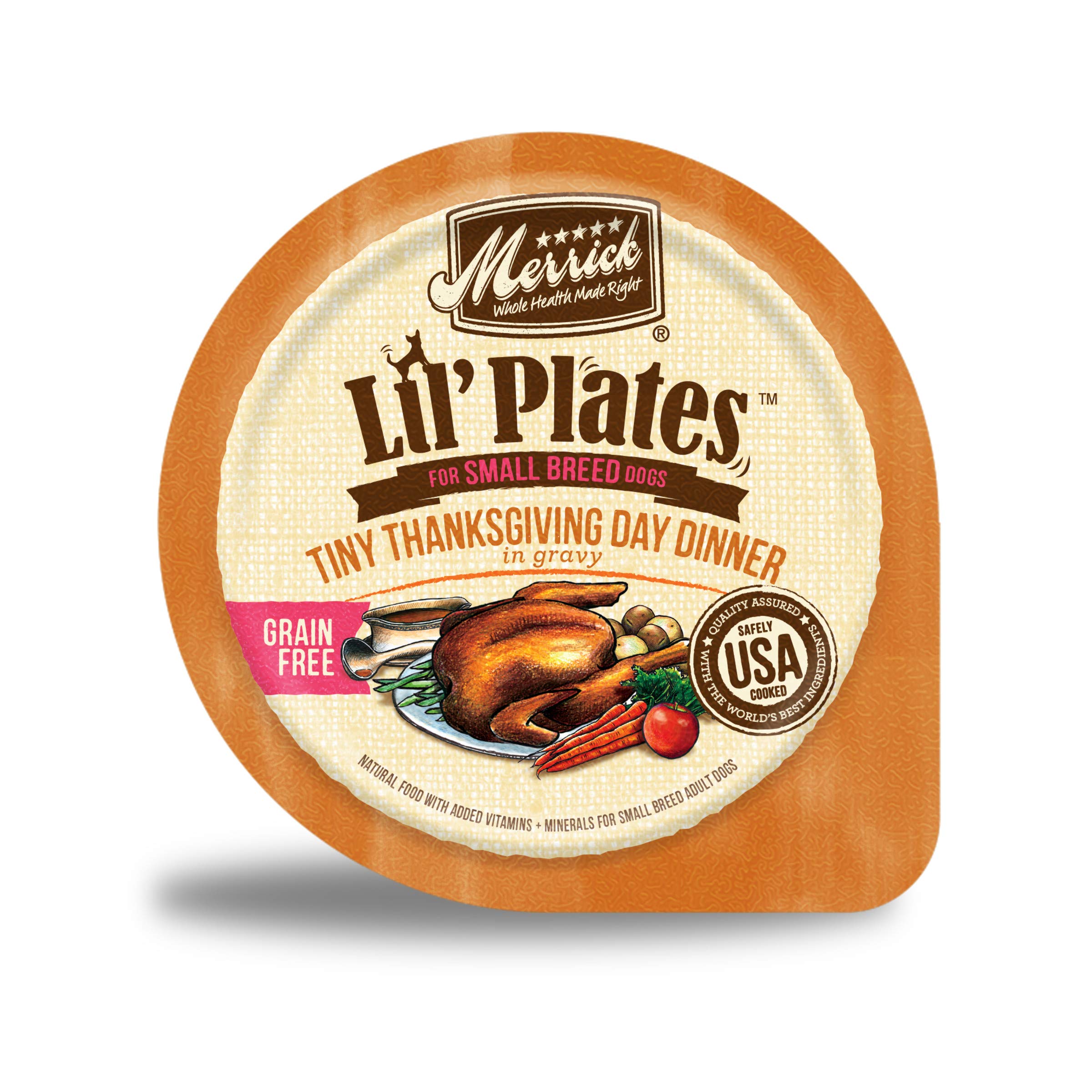 Merrick Lil’ Plates Premium Grain Free Natural, Soft Wet Dog Food For Small Dogs, Tiny Thanksgiving Day Dinner - (Pack of 12) 3.5 oz. Tubs