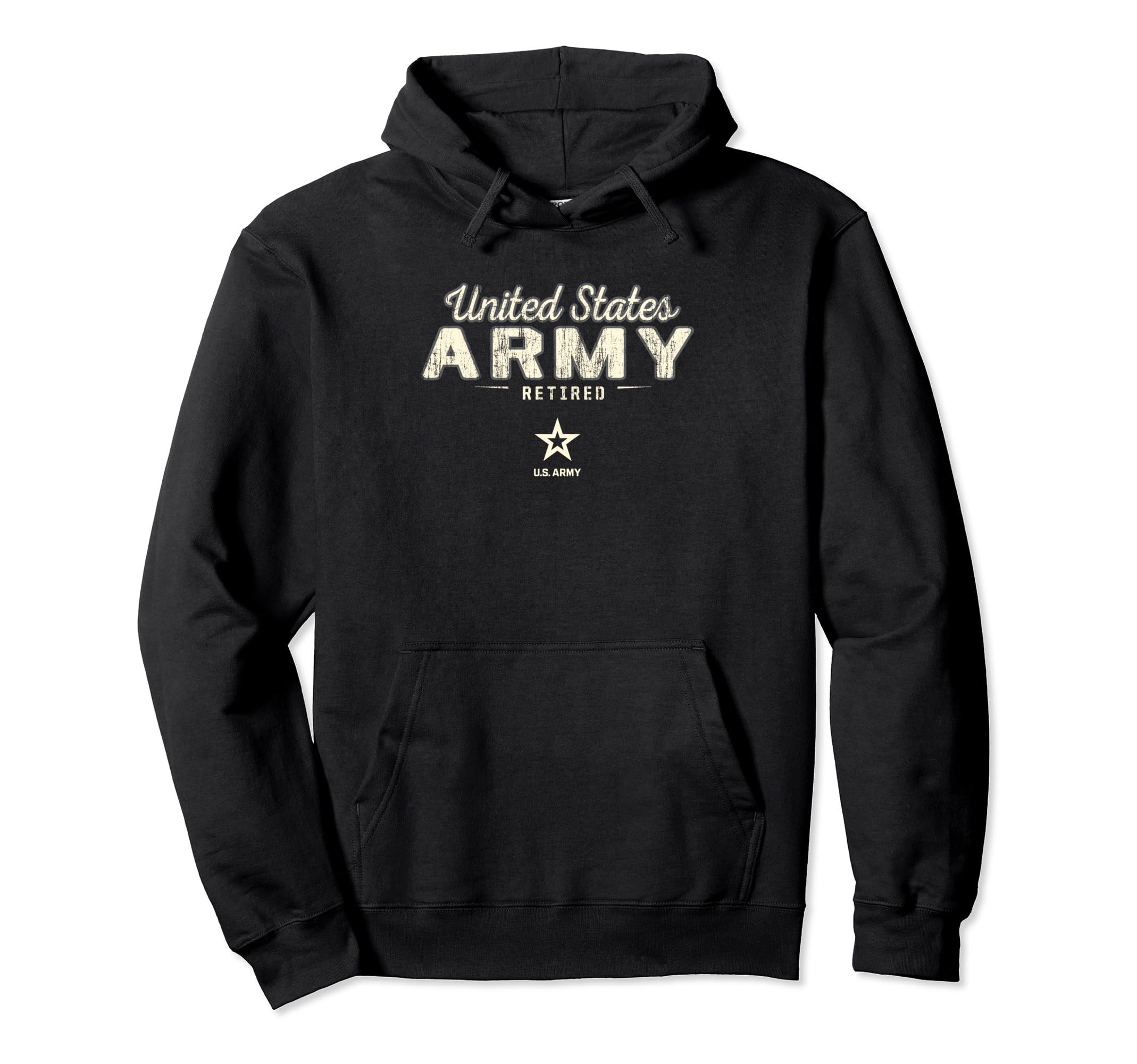 United States Army Military Retired Vintage Black Pullover Hoodie