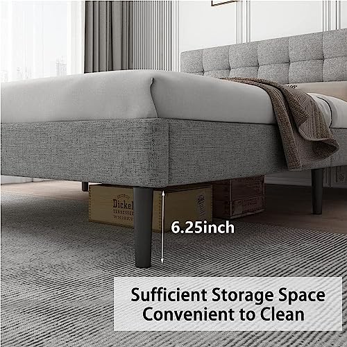 Lijimei Full Size Bed Frame with Headboard, Upholstered Bed Frame with Wood Slats Support and Platform Headboard, Mattress Foundation, No Box Spring Needed, Easy Assembly, Noise Free, Light Gray