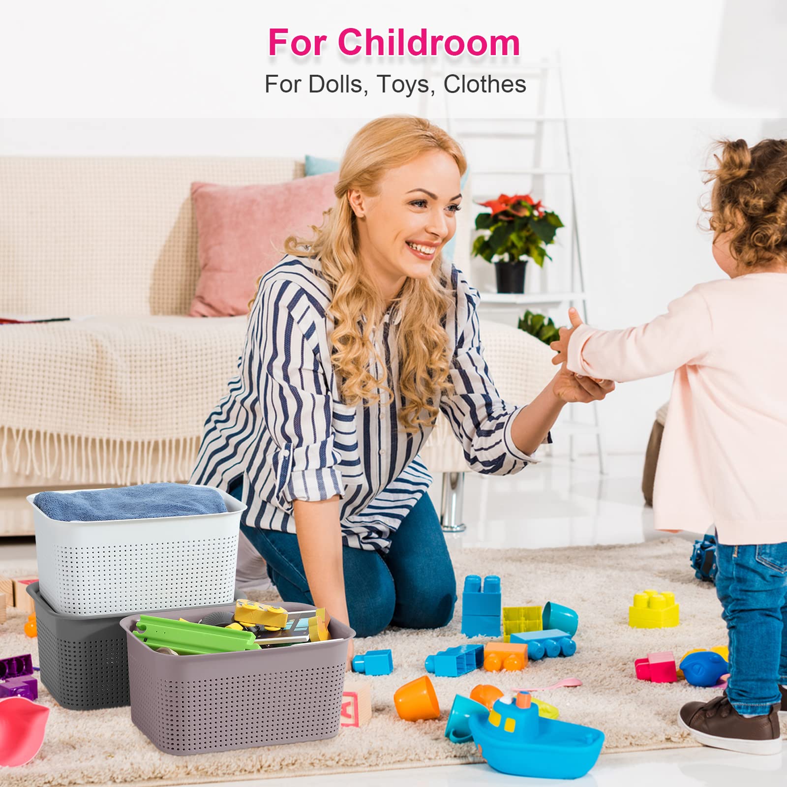 AREYZIN Plastic Storage Bins With Lid Set of 6 Storage Baskets for Organizing Container Lidded Storage Organizer Bins for Shelves Drawers Desktop Closet Playroom Classroom Office, Purple