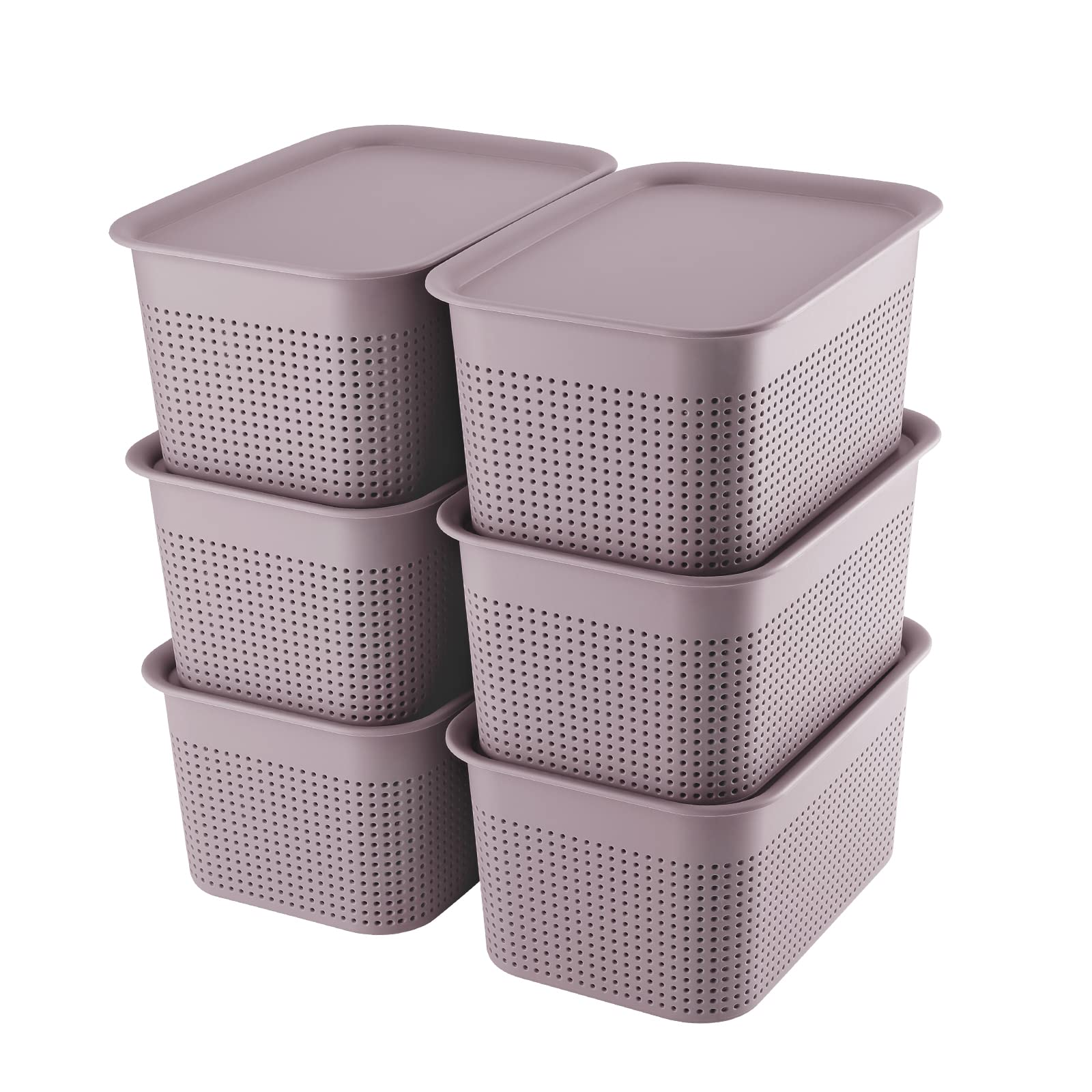 AREYZIN Plastic Storage Bins With Lid Set of 6 Storage Baskets for Organizing Container Lidded Storage Organizer Bins for Shelves Drawers Desktop Closet Playroom Classroom Office, Purple