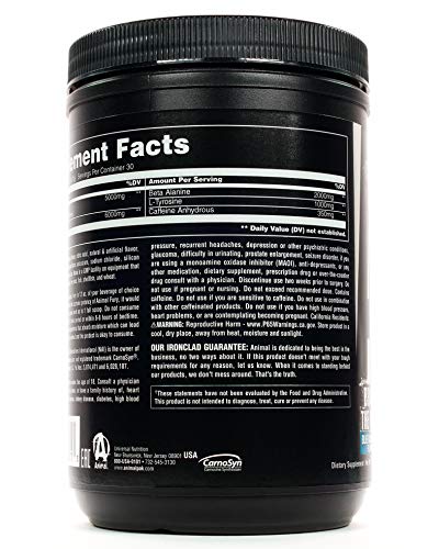 Animal Fury - Pre Workout Powder Supplement for Energy and Focus - 5g BCAA, 350mg Caffeine, Nitric Oxide, Without Creatine - Powerful Stimulant for Bodybuilders - Ice Pop