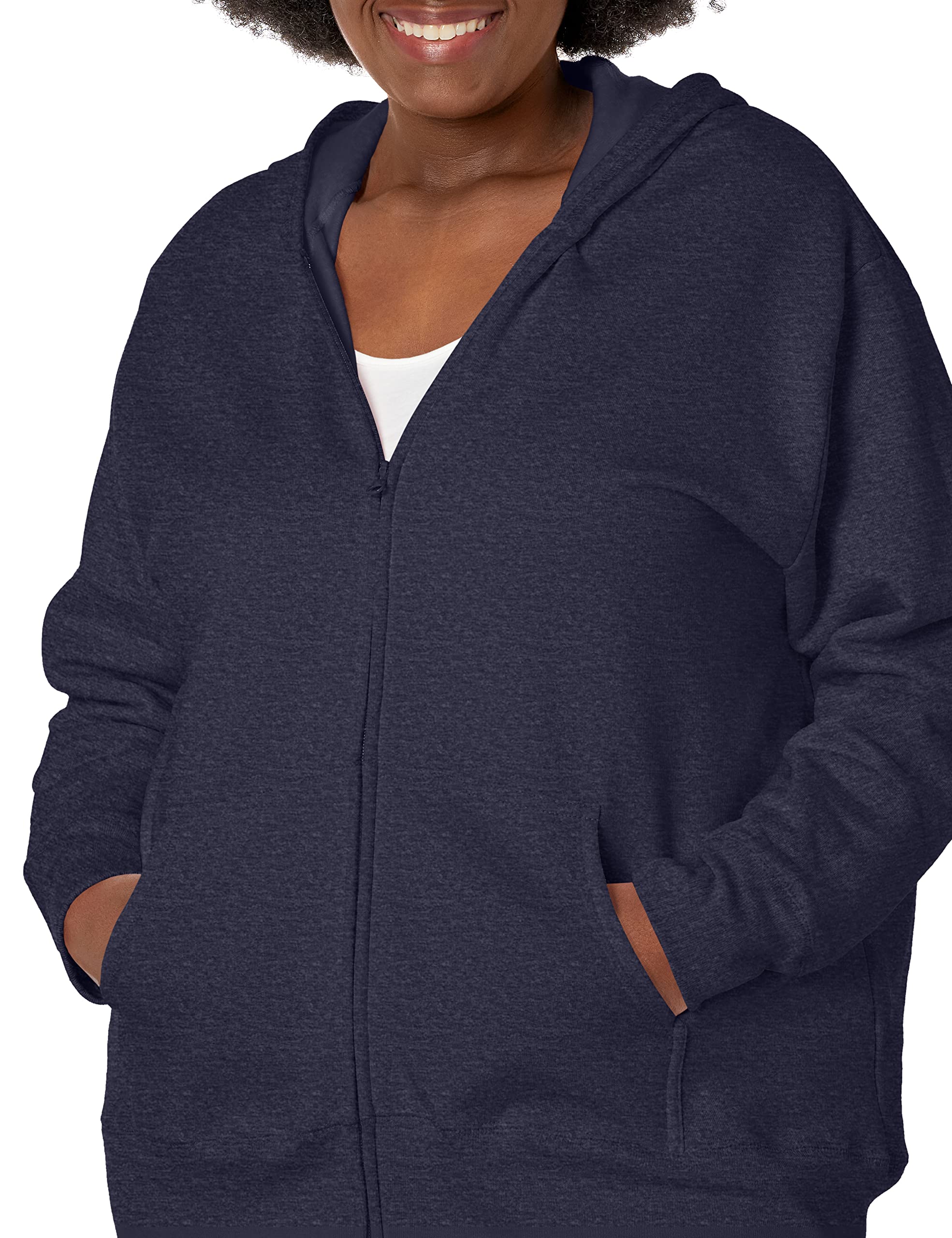 JUST MY SIZE womens Comfortsoft Ecosmart Fleece Full-zip Women's athletic hoodies, Navy Heather, 3X US