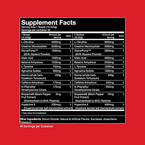 Gorilla Mode Pre Workout - Massive Pumps · Laser Focus · Energy · Power - L-Citrulline, Creatine, GlycerPump™, L-Tyrosine, Agmatine, Kanna, N-Phenethyl Dimethylamine Citrate - 604 Grams (Cherry)