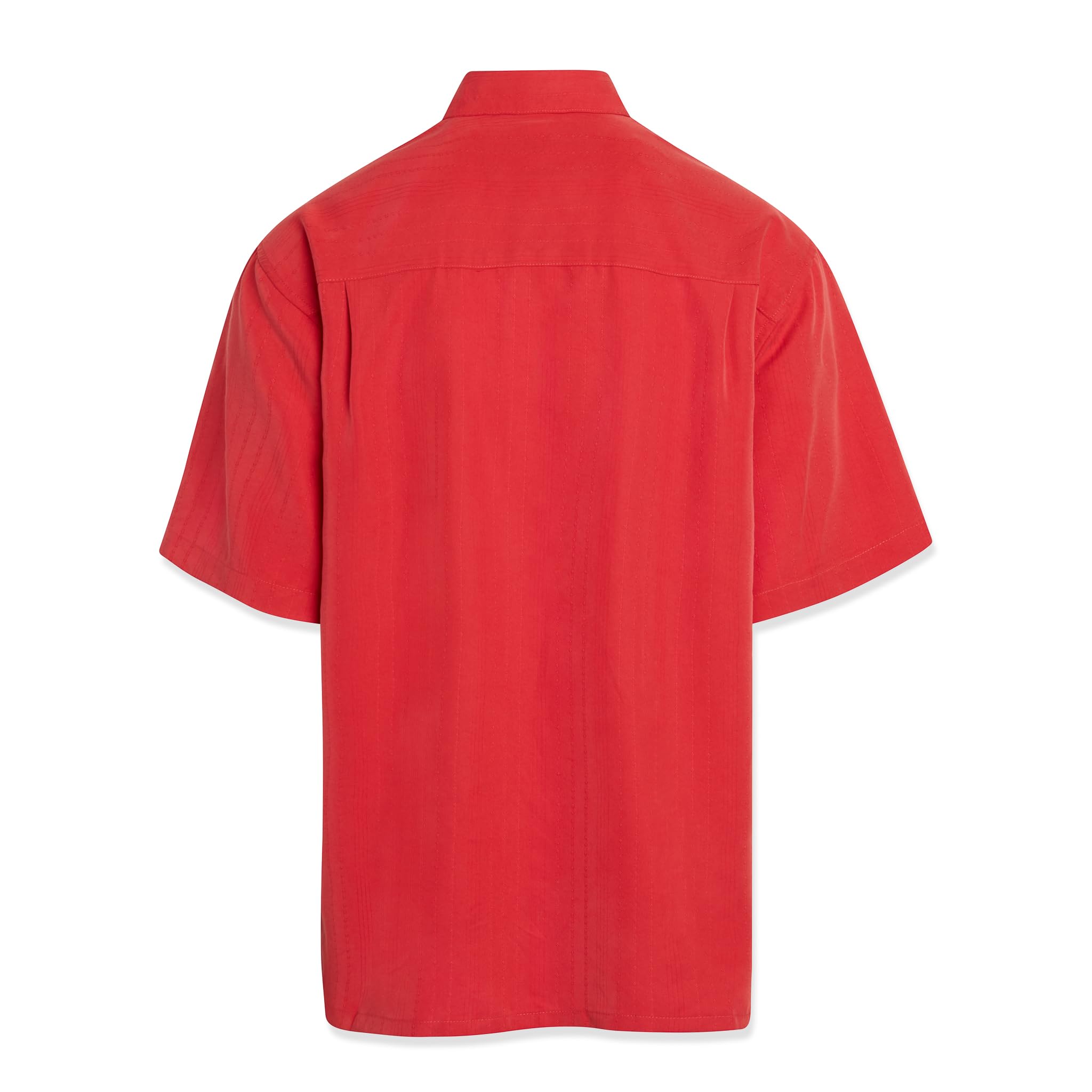 Bamboo Cay Men's Single Palm Tropical Style Embroidered Camp Shirt (Large, Tomato)