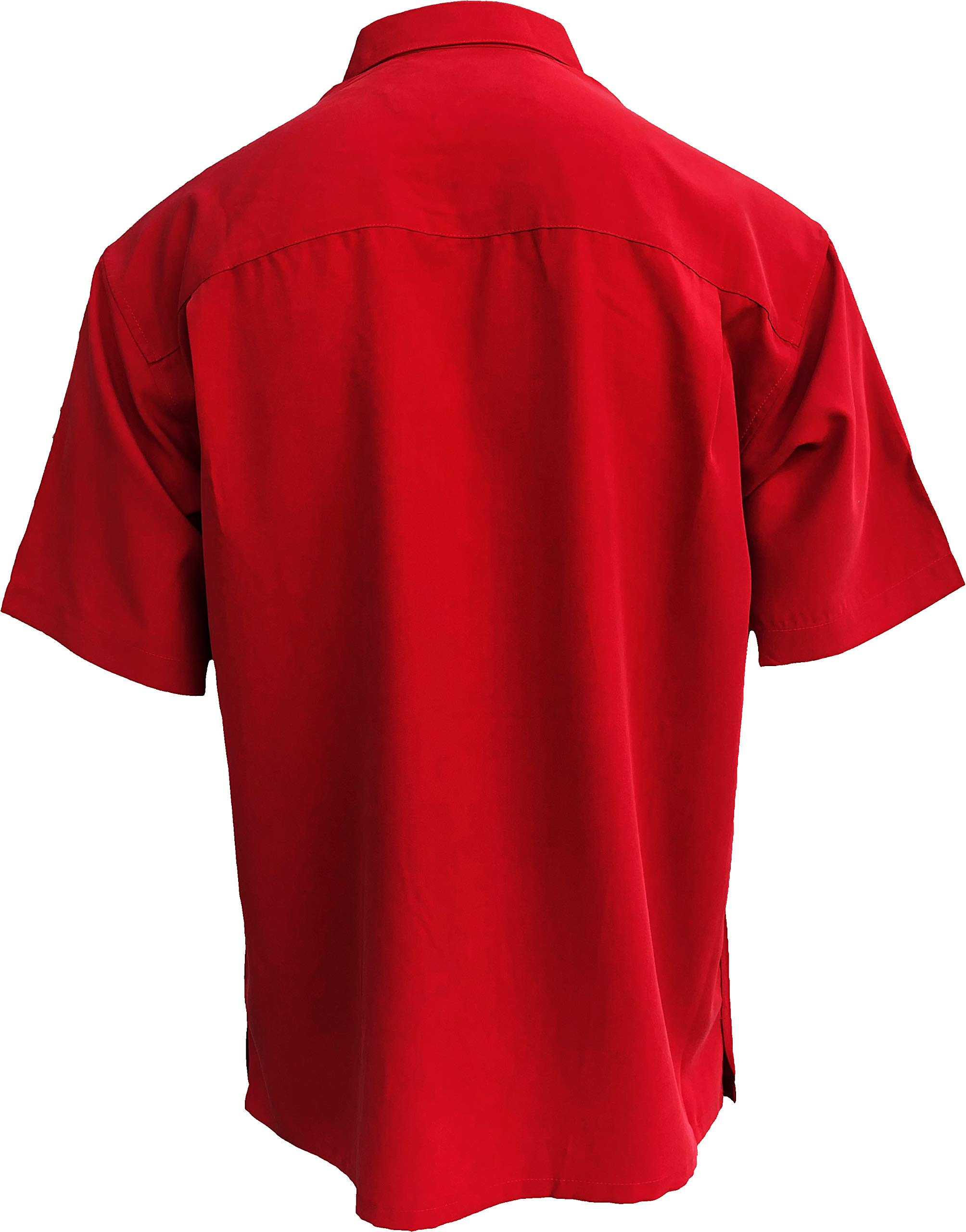 Bamboo Cay Men's Single Palm Tropical Style Embroidered Camp Shirt (Large, Tomato)