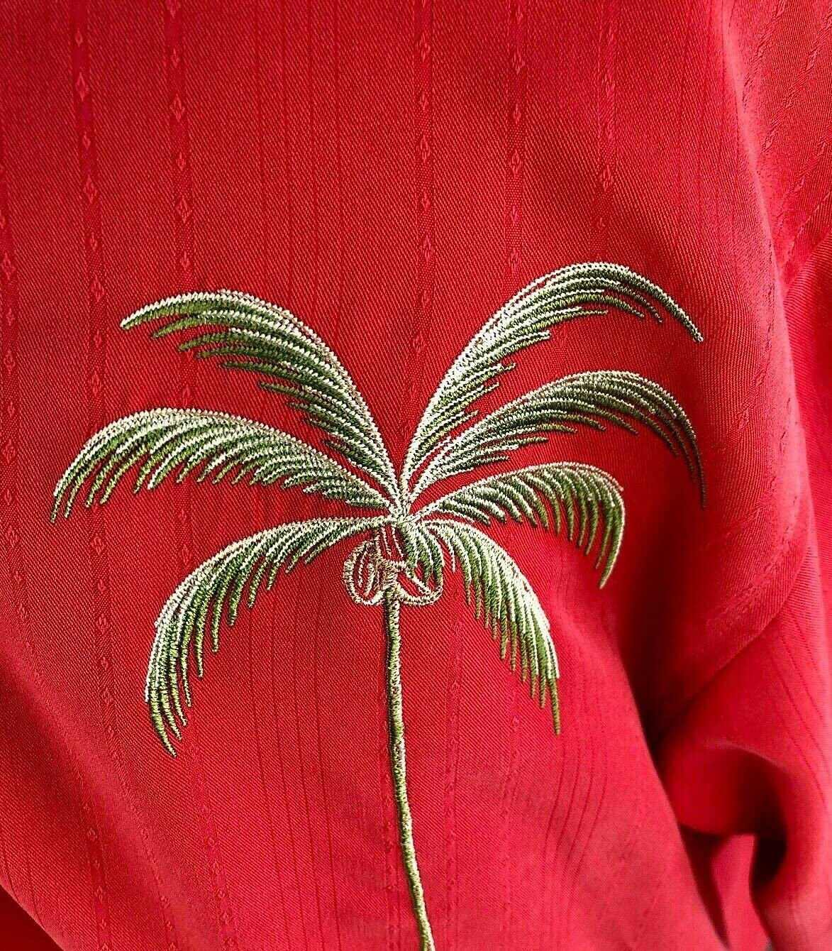 Bamboo Cay Men's Single Palm Tropical Style Embroidered Camp Shirt (Large, Tomato)